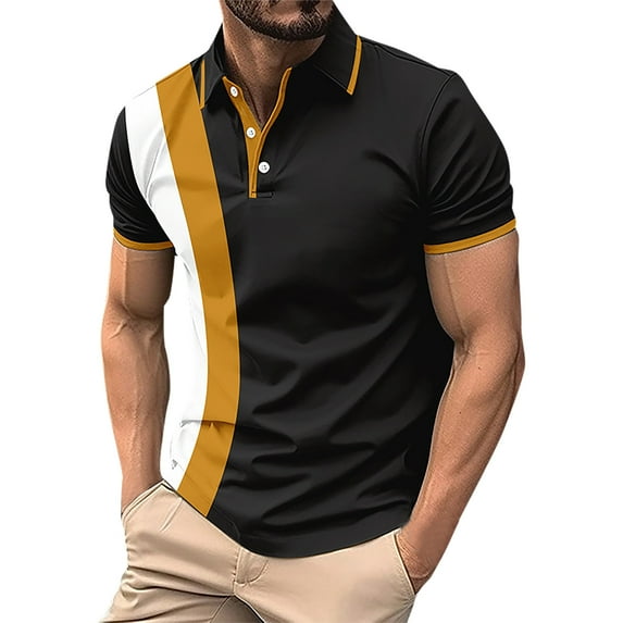 Golf Shirts for Men Color Block Pollover Men's Polo Shirts Short Sleeve ...