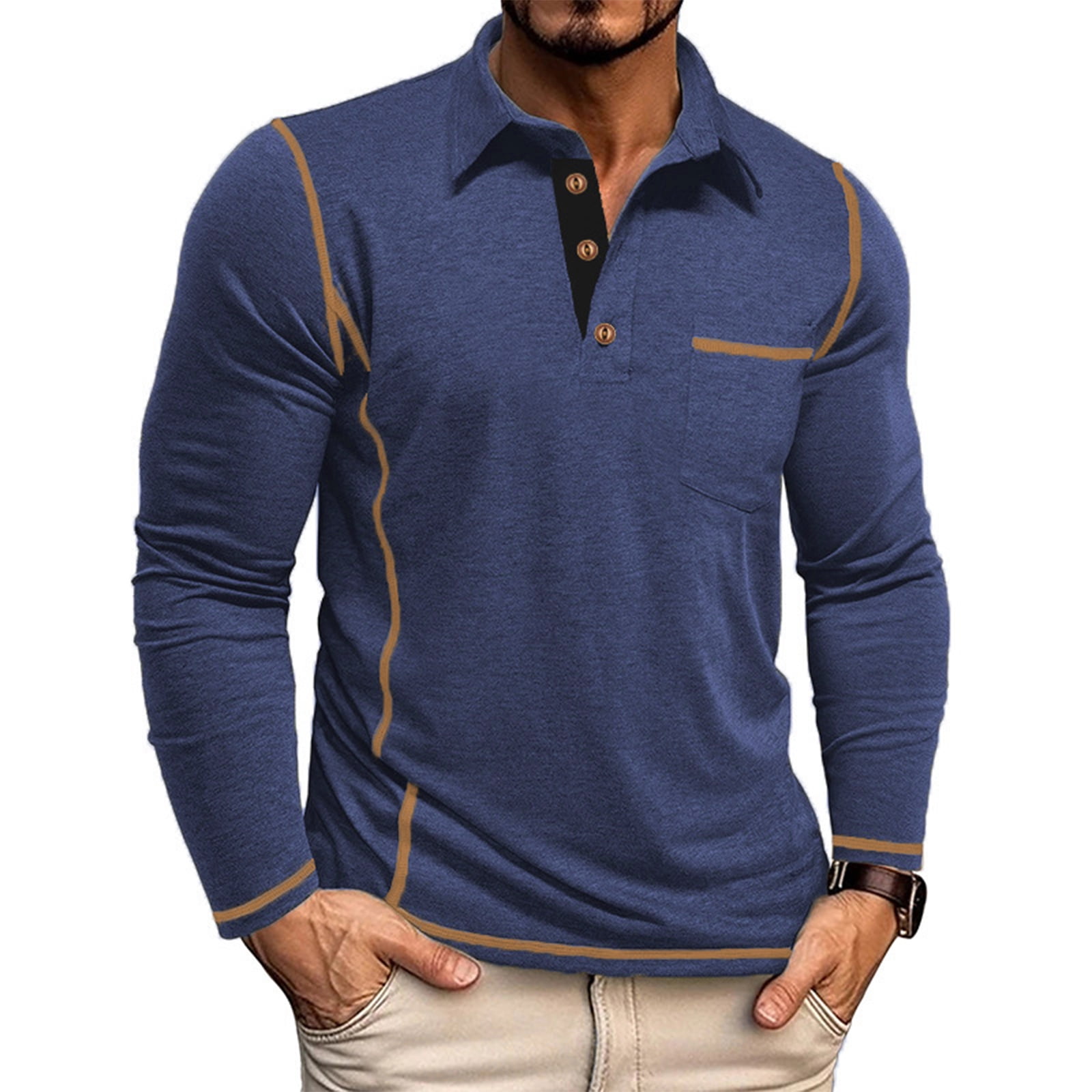 Golf Shirts For Men Mens Casual Polo Shirts Long Sleeve Classic Basic T ...