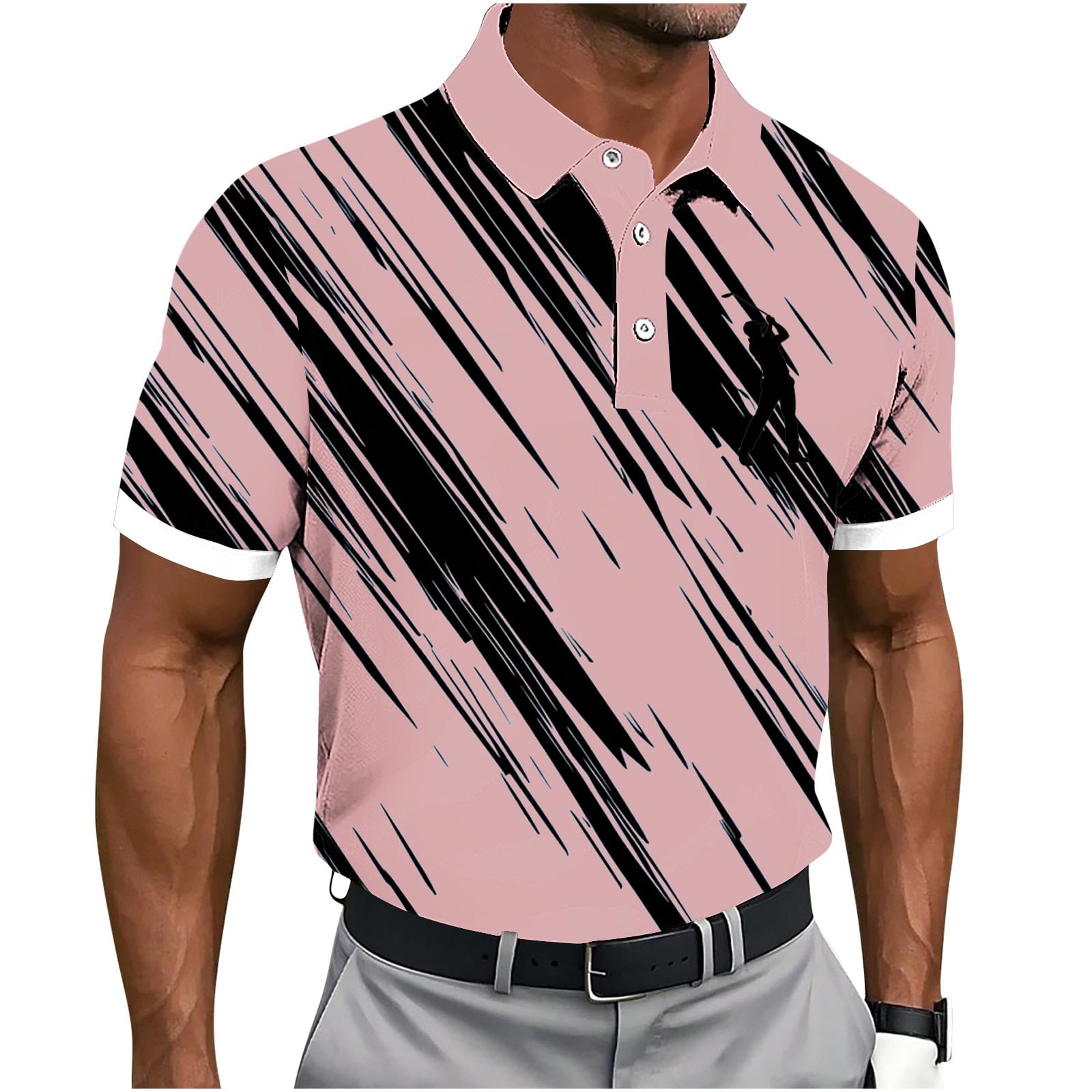 Golf Shirts for Men Polo-Collared Tops Short Sleeve Geometric Print ...