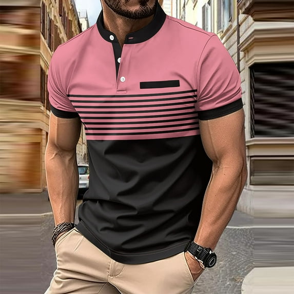 Golf Shirts for Men Short Sleeve Button Mock Neck Tshirts Shirt Mens ...