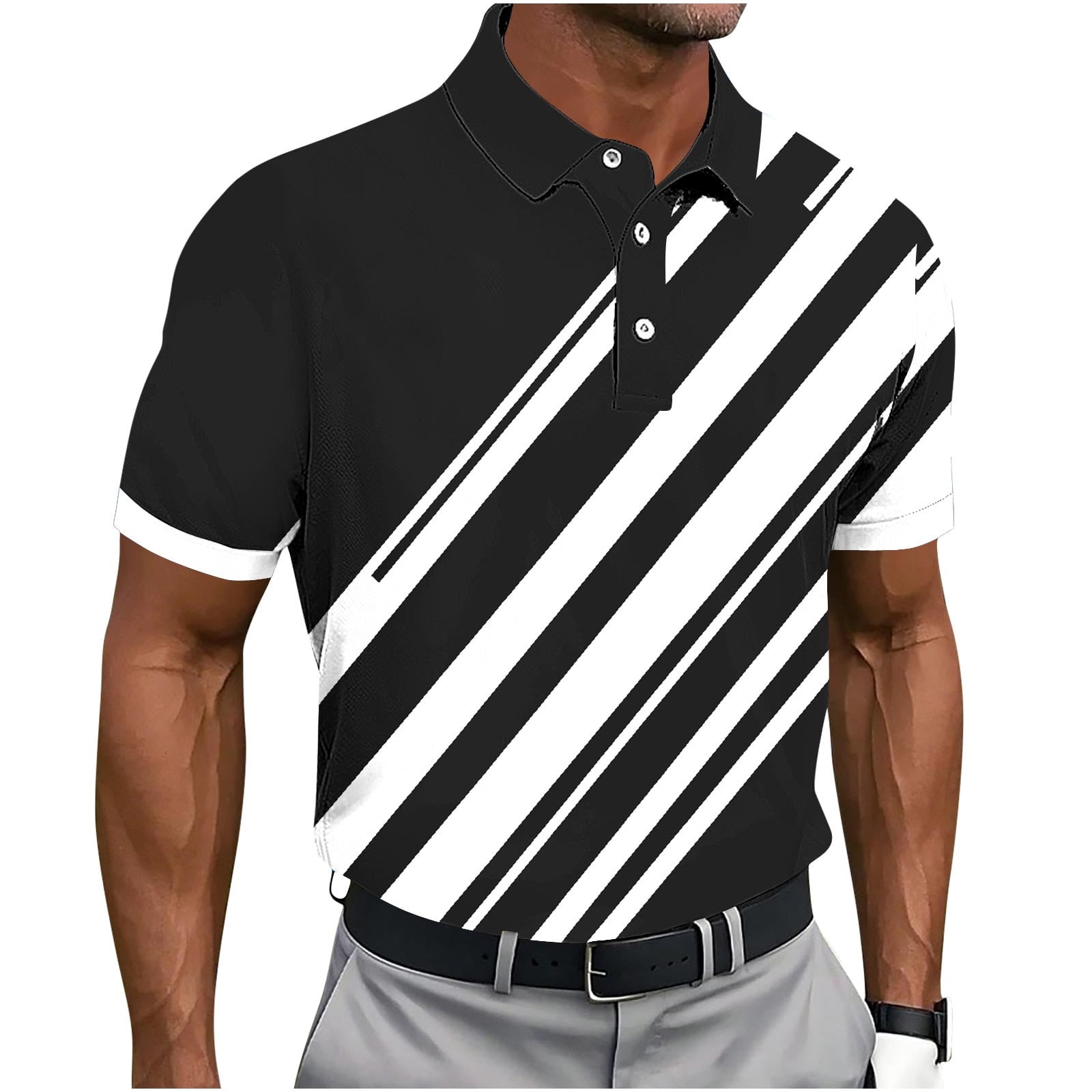 Golf Shirts for Men Short Sleeve Color Block Moisture Wicking 3-Button ...