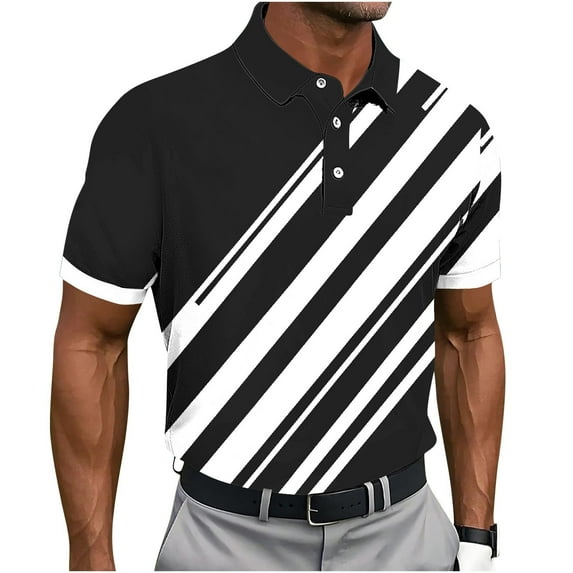 Golf Shirts for Men Short Sleeve Color Block Moisture Wicking 3-Button ...