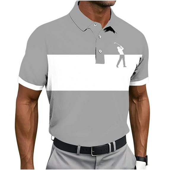 Golf Shirts for Men Short Sleeve Color Block Moisture Wicking 3-Button ...