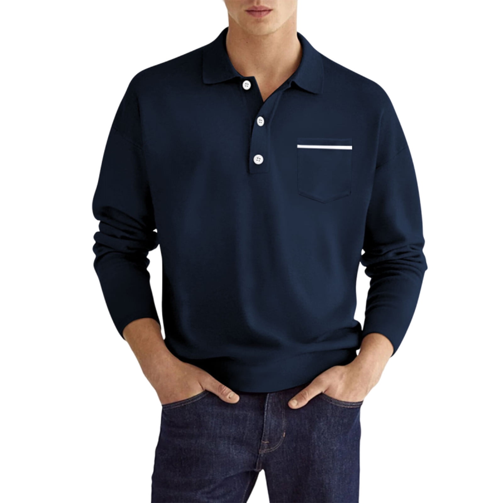 Golf Shirts for Men with Pocket Long Sleeve Cotton Blend Button ...