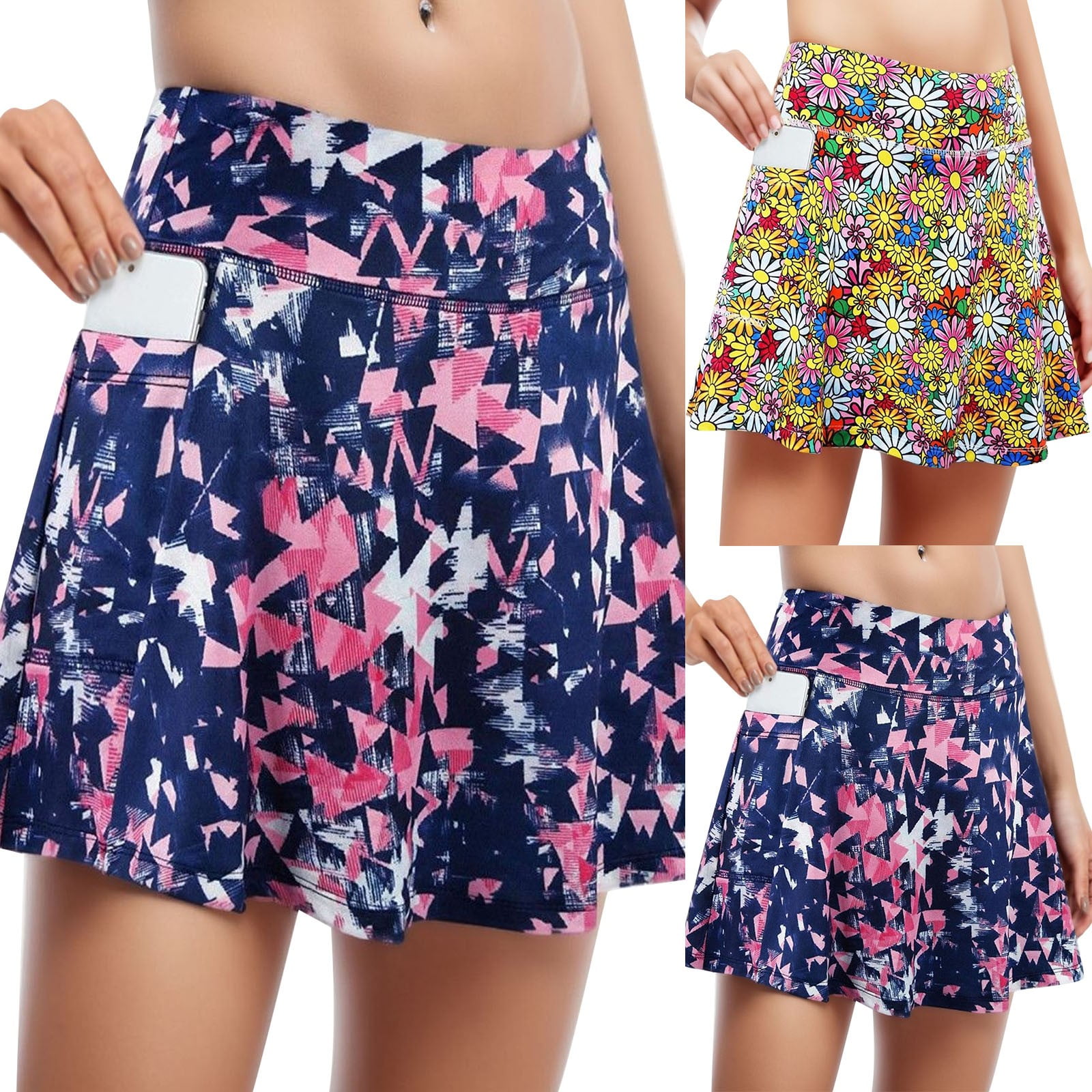 Golf Skirts for Women Floral A Line Inner Elastic Waist with Pockets ...