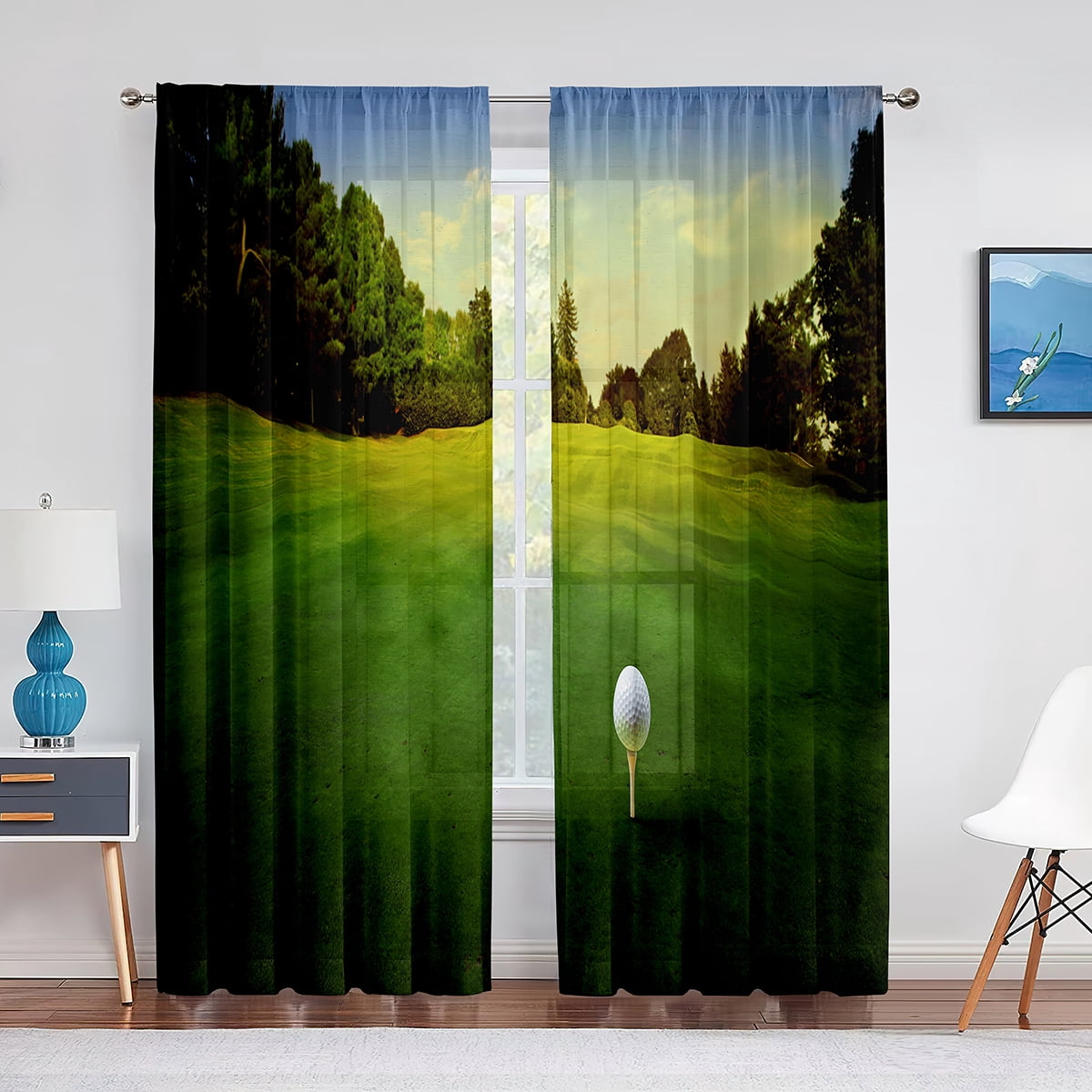 Golf Sports Themed Lofter and Ball on Tee Sheer Voile Curtains for ...