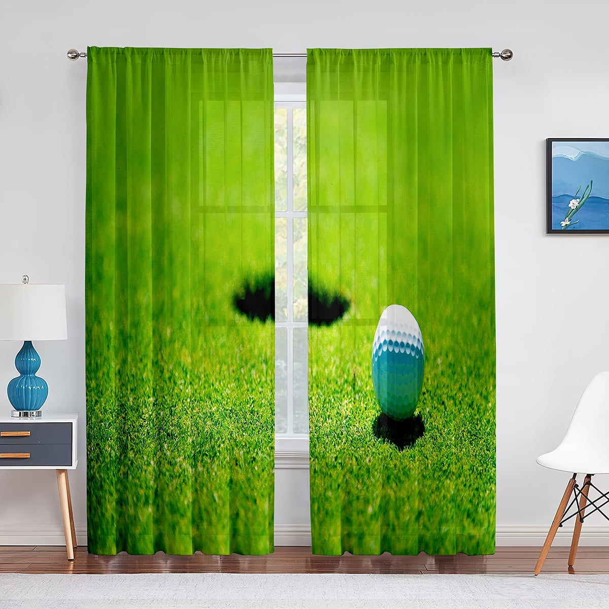 Golf Sports Themed Lofter and Ball on Tee Sheer Voile Curtains for ...