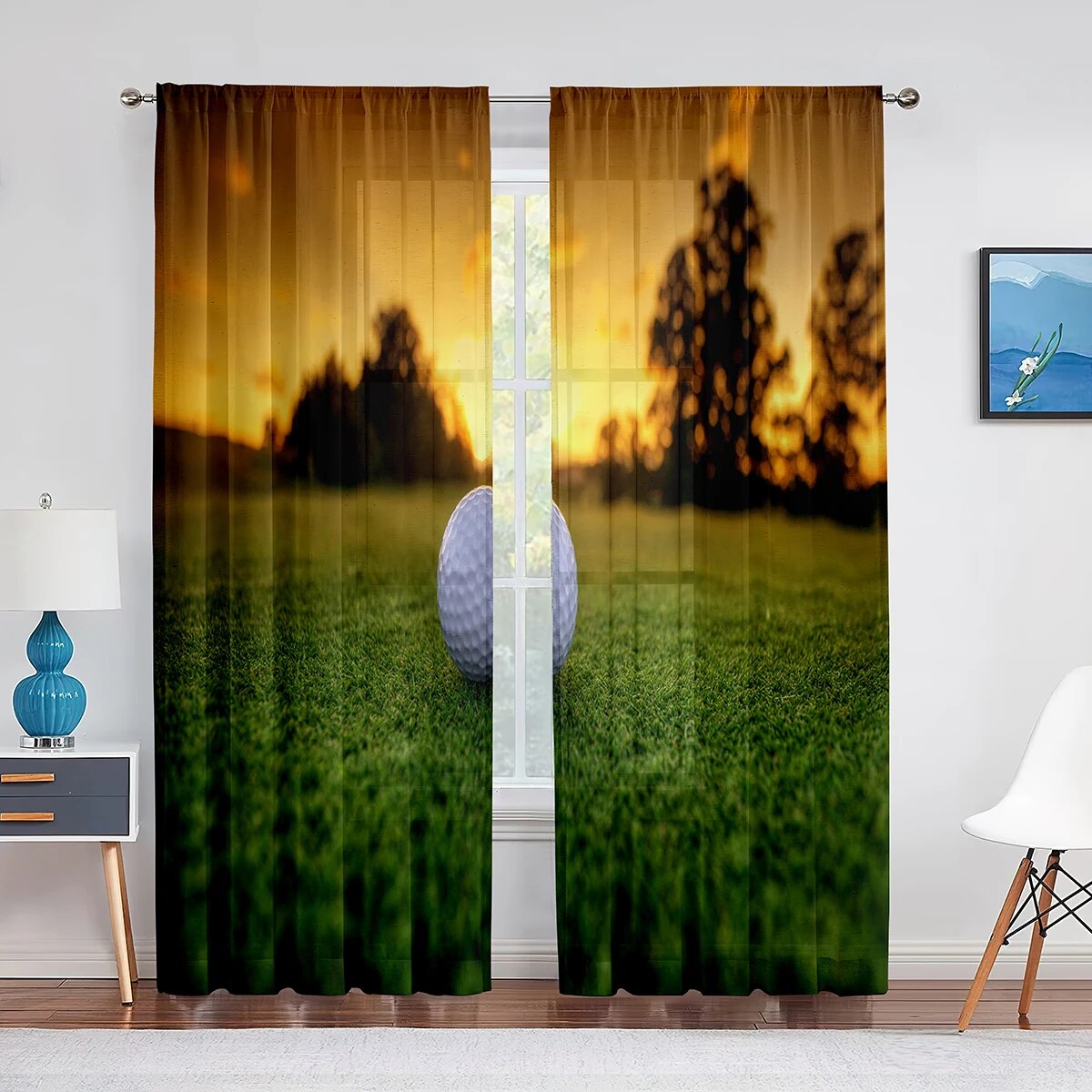Golf Sports Themed Lofter and Ball on Tee Sheer Voile Curtains for ...