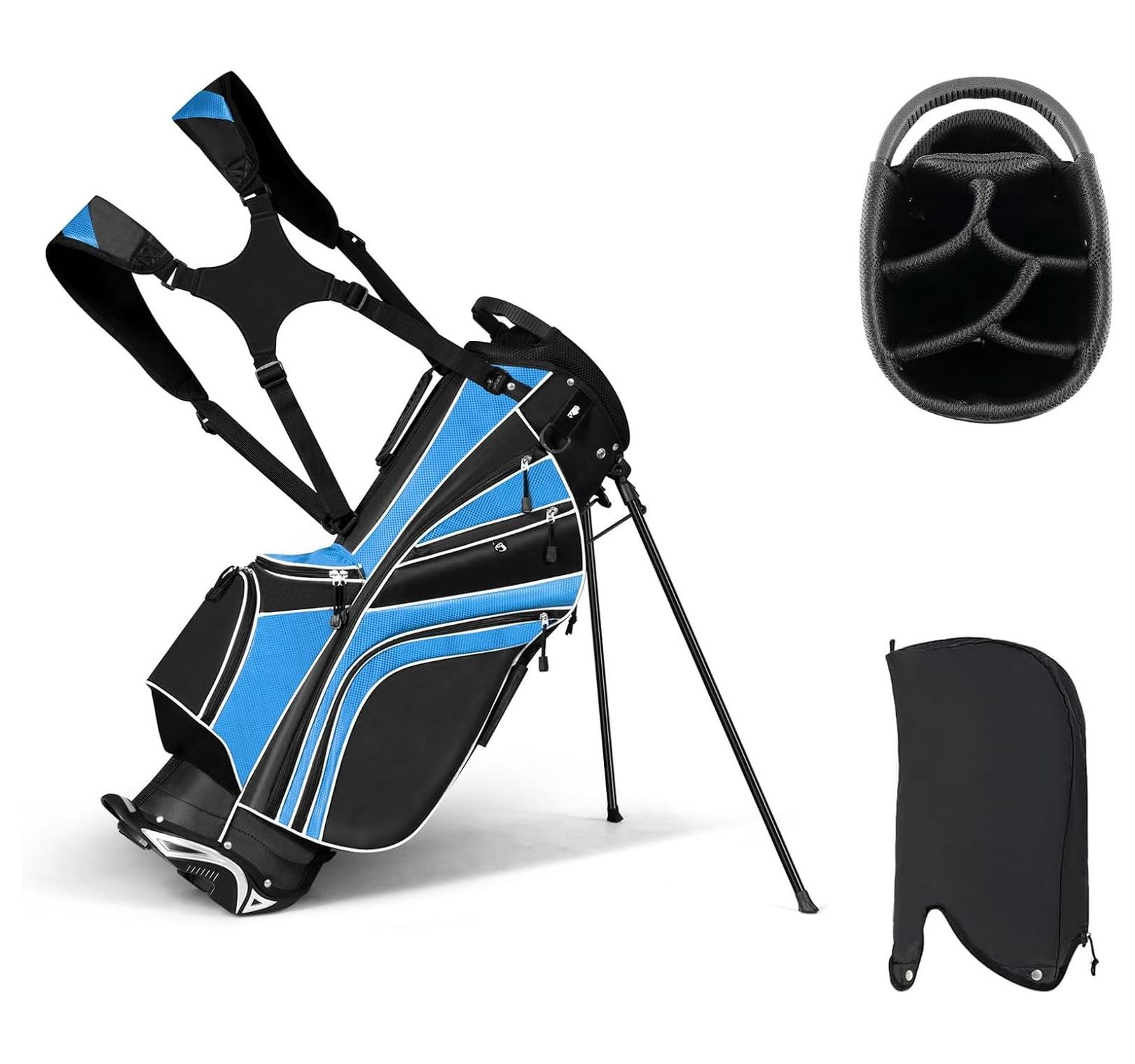 Golf Stand Bag, 6 Way Top Divider Golf Bag with Stand, 8 Pockets, Rain ...