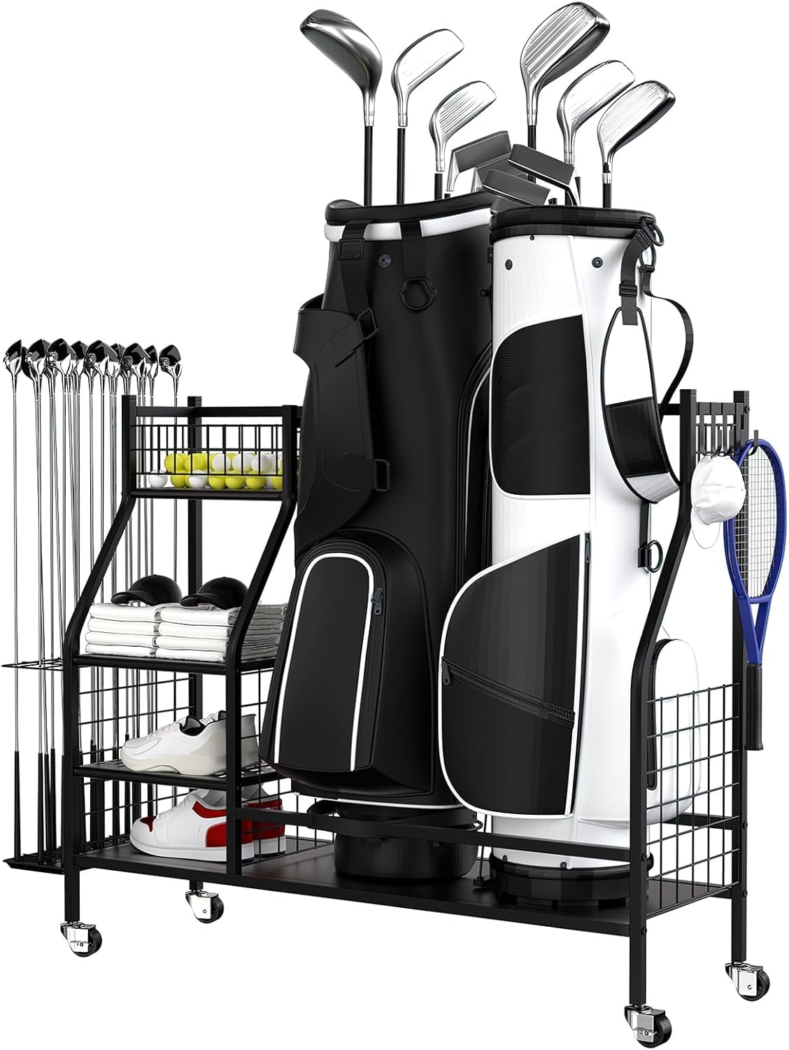 Golf Storage Organizer for Garage, Double Golf Bag Stand Storage Rack ...
