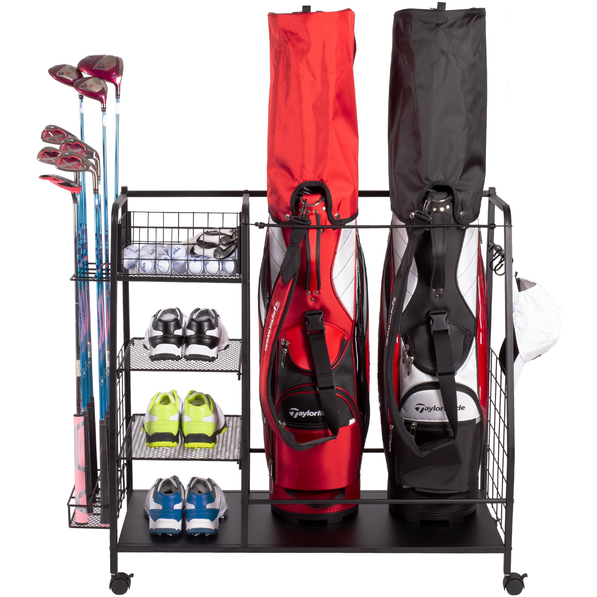 ANSUNUS Golf Storage Rack - Organizer for 2 Golf Bags - Side Clubs ...