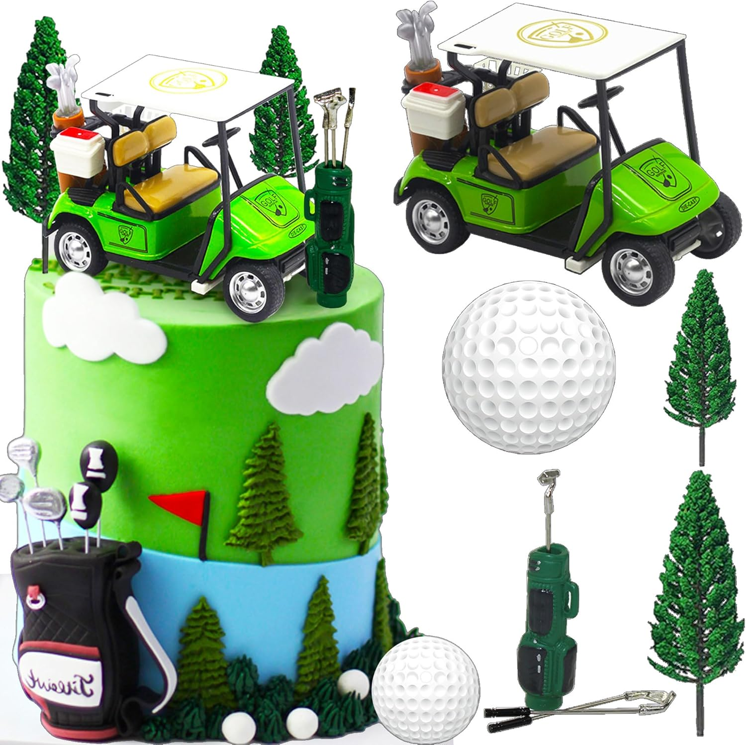 Golf Theme Cake Decorations Set - Realistic Scene Elements for Golf ...