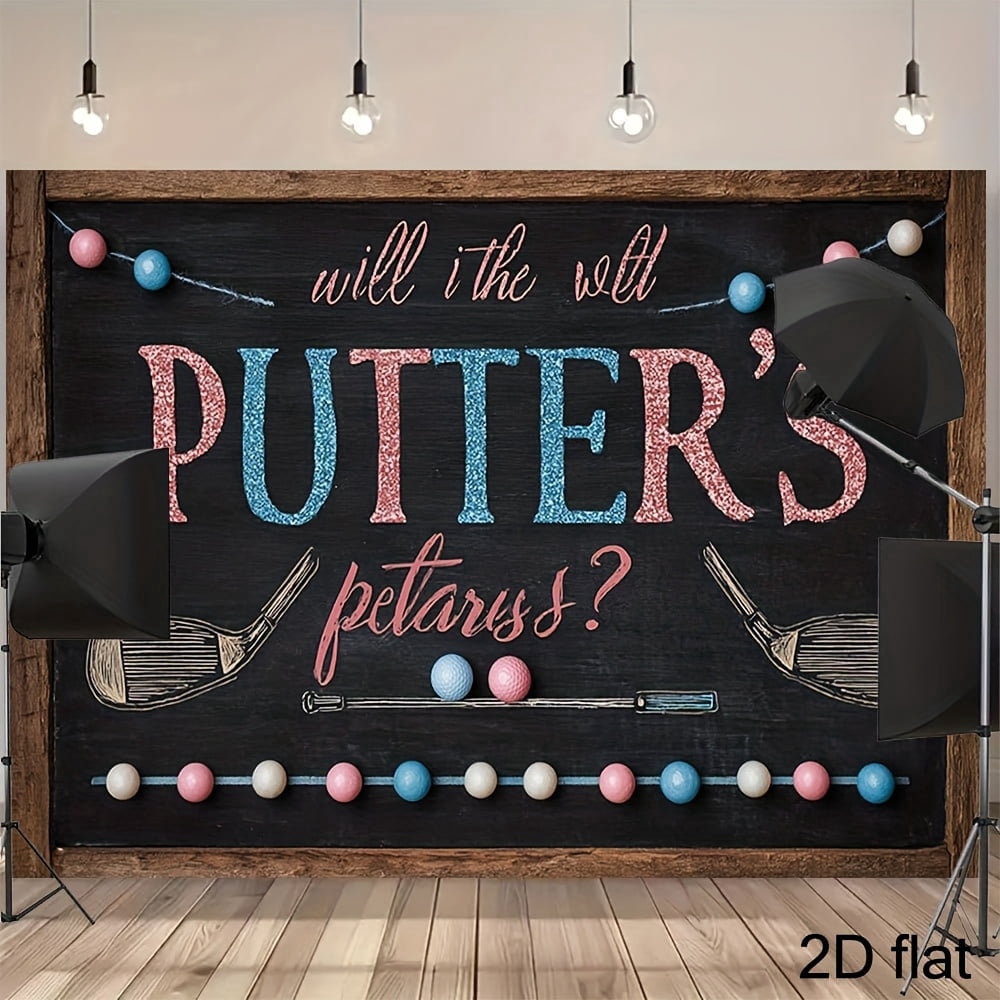 Golf-Themed Gender Reveal Backdrop Pink Blue Putter Golf Chalkboard ...