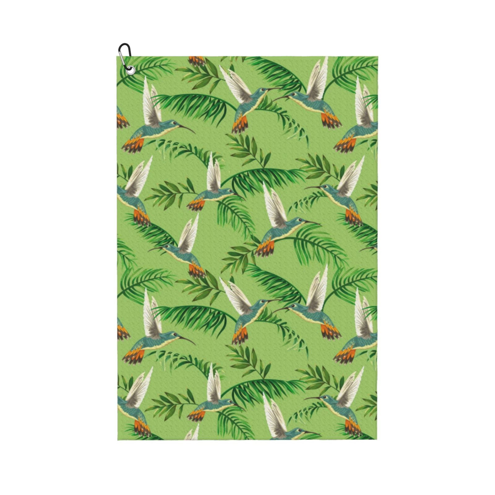 Golf Towel, Green Hummingbird Palm Leaf Microfiber Waffle Golf Towels ...