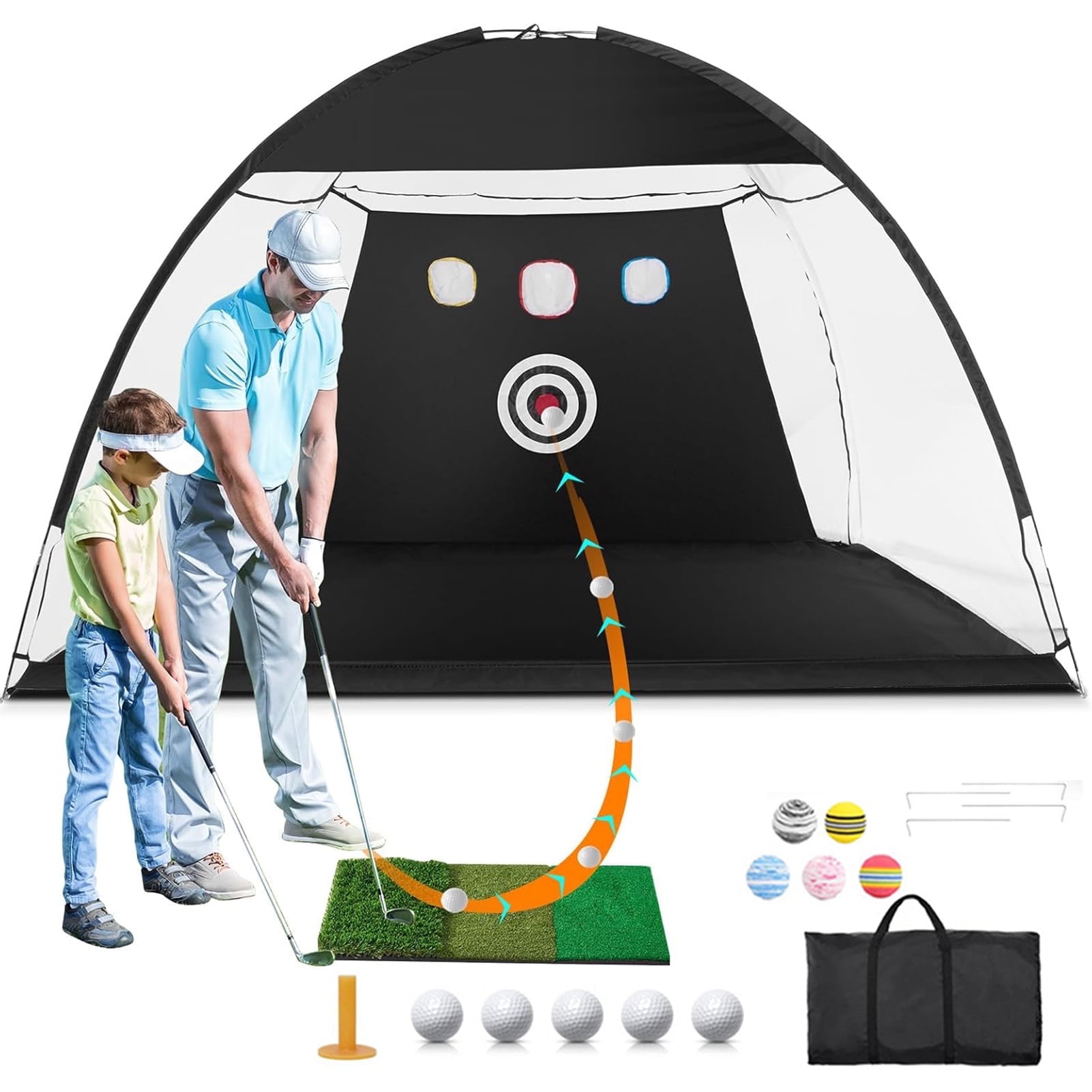 Heavy Duty Golf Practice Net, 10x7ft Golf Swing Net with Golf Mat, All in 1 Home Golf Net Golf ...