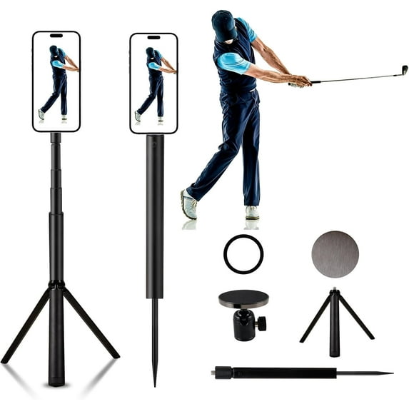 Golf Tripod & Monopod, Magnetic Golf Swing Phone Holder Adjustable ...