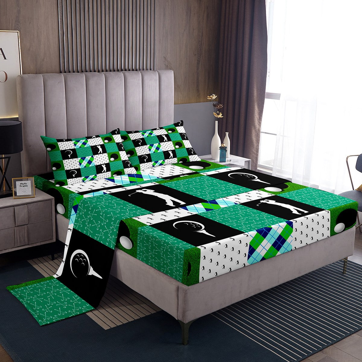 Golf Twin Sheet Set Boys Girls Sports Sheets, Black White Green Bed Set ...