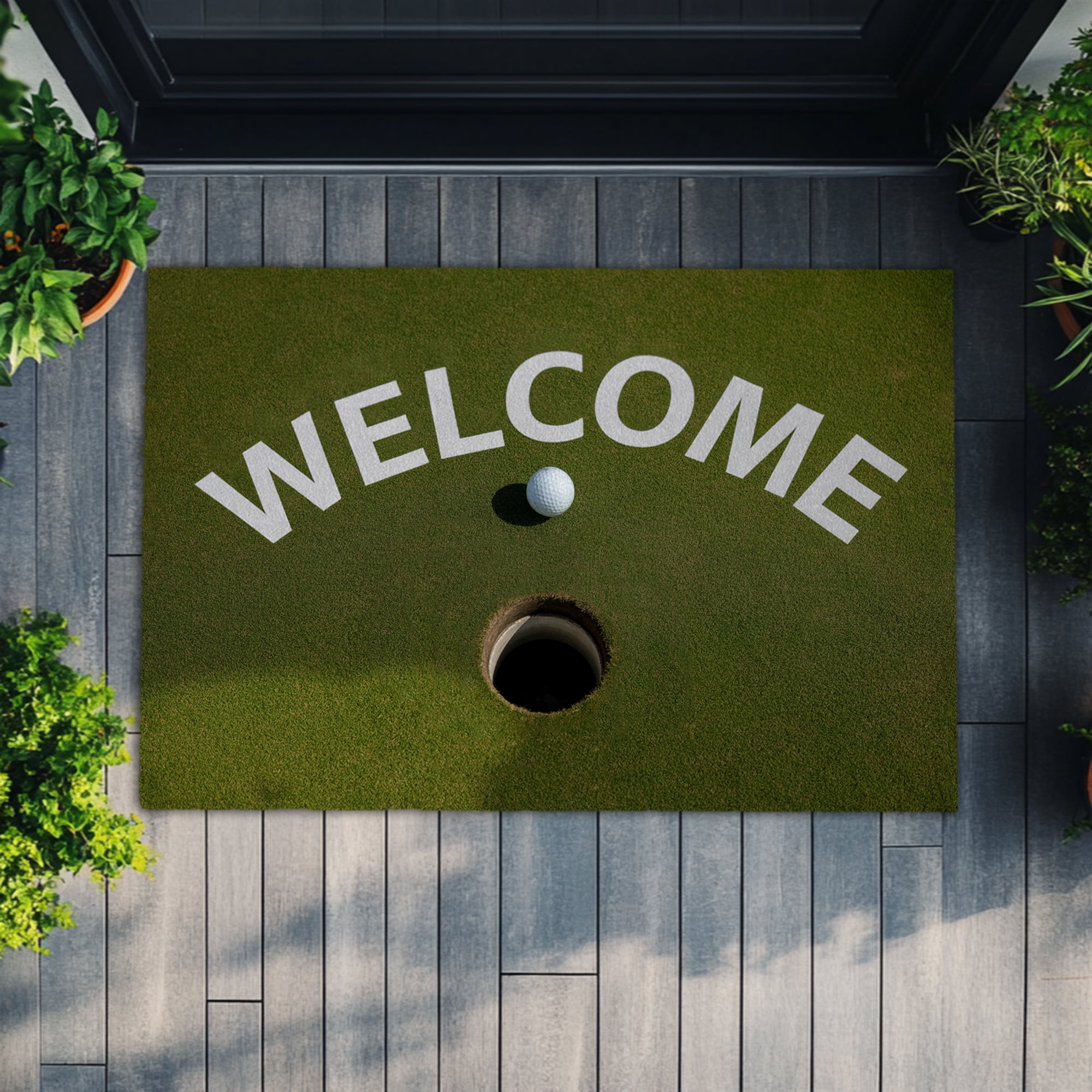 Golf Welcome Doormat – Putting Green Design with Golf Ball and Hole ...