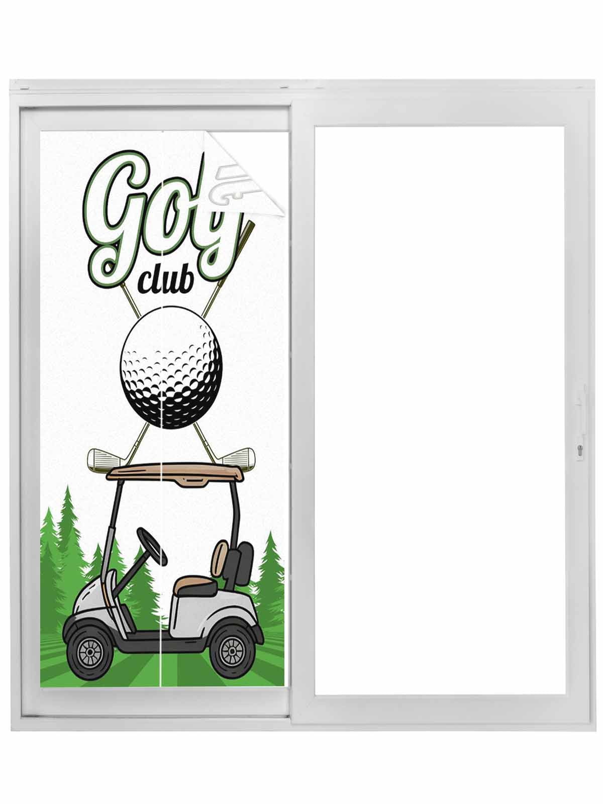 Golf Window Privacy Film, Green Forest Tree Balls Clubs Sports Cartoon ...
