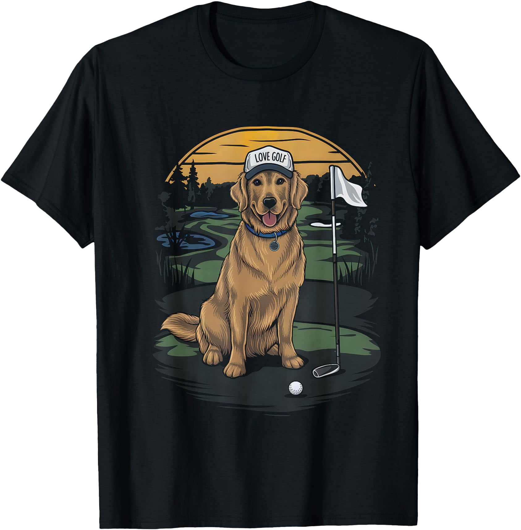 Golfer Golden Retriever Dog Dad Golf Lover Father's Day T-Shirt for Men ...