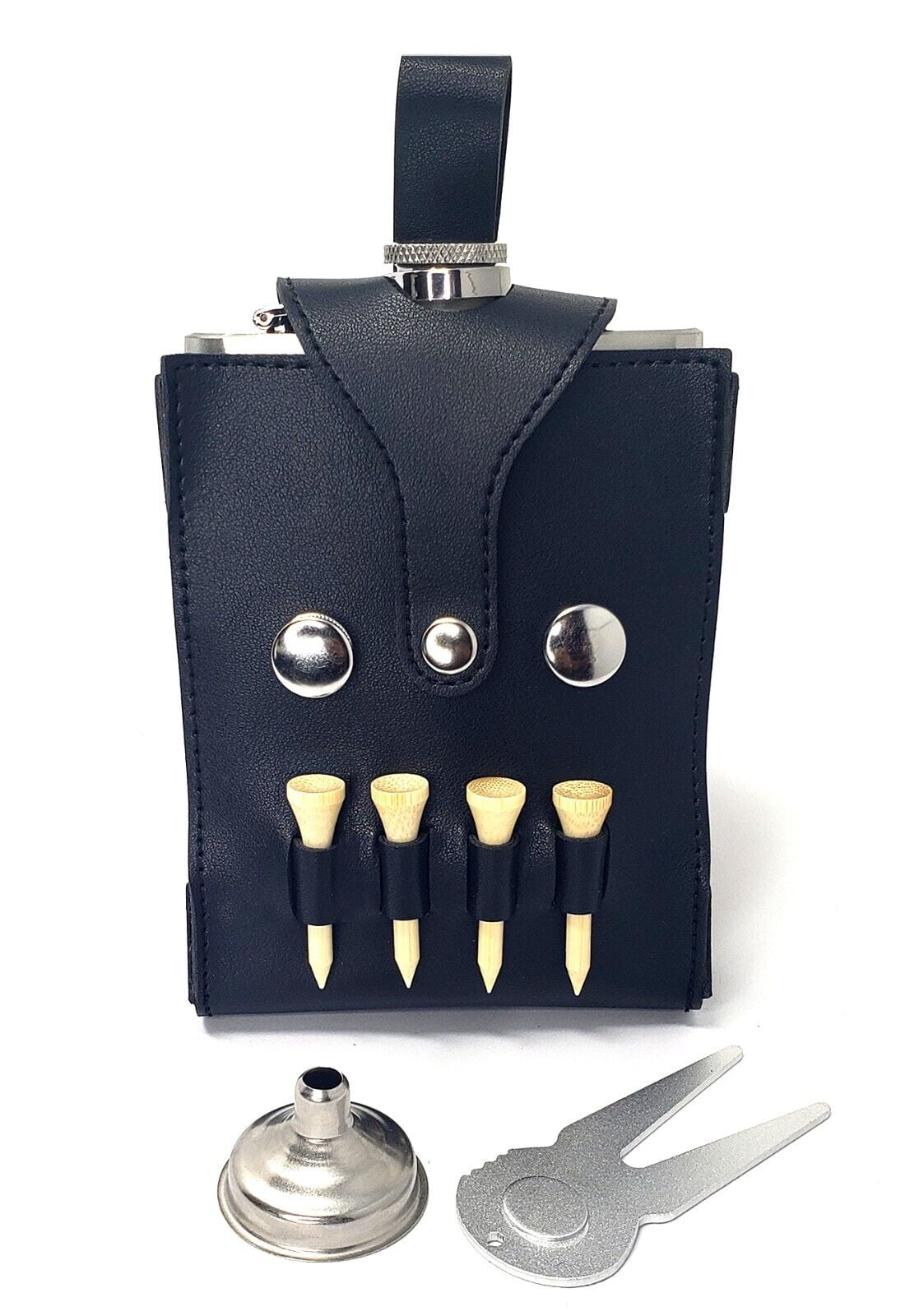 Golfers Flask 8 oz | Stainless Steel 304 with 4 Golf Tees, Divot Tool ...