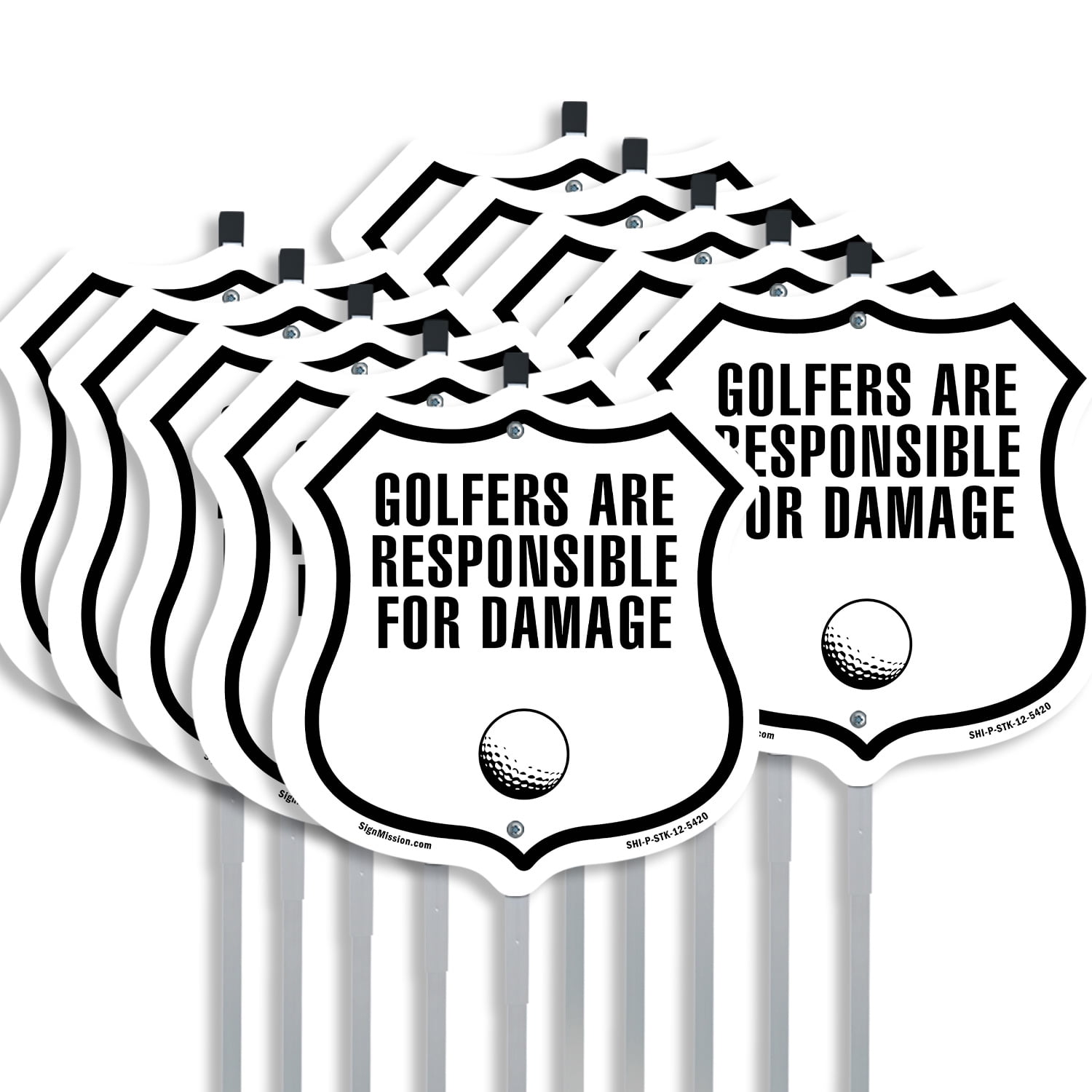 Golfers Are Responsible For Damage (10 Pack) 12 inch X 12 inch Shield ...
