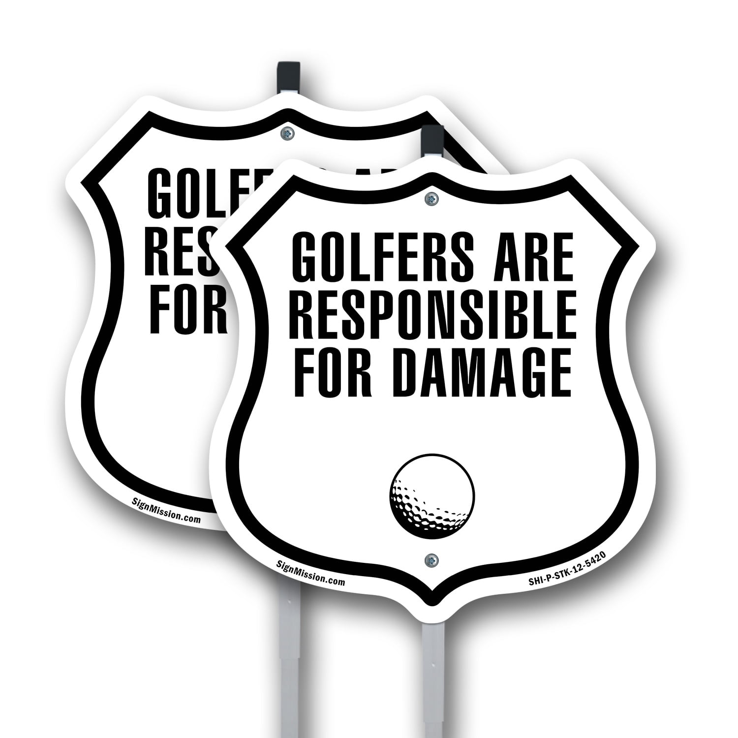 Golfers Are Responsible For Damage (2 Pack) 12 inch X 12 inch Shield ...