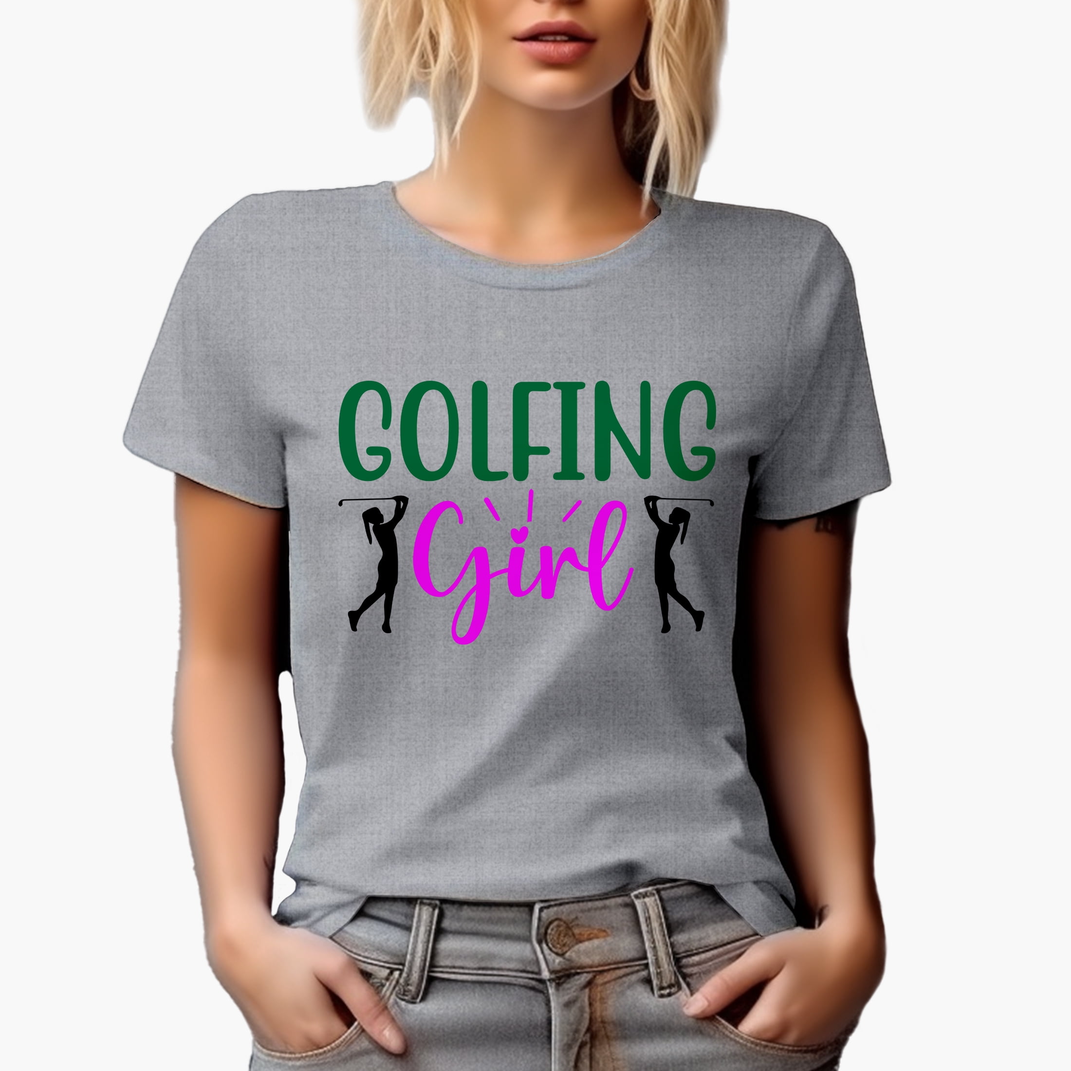 Golfing Girl with a Heart & Swinging Woman or Female Golf Player ...
