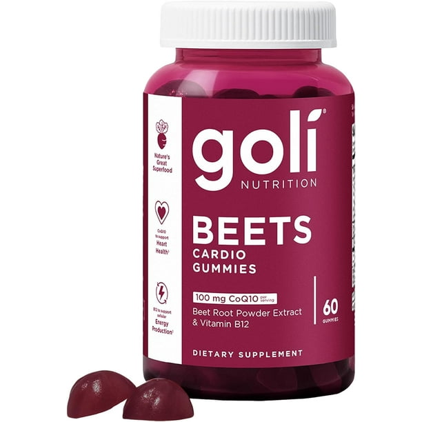 Goli Beets Cardio Gummies Nutritional Supplement, 100mg CoQ10 & Beet ...
