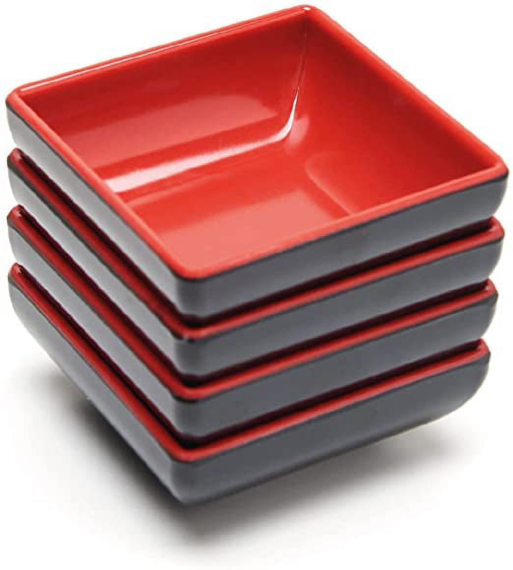 Goliber 4 Saucer Plates - Japanese Style Sushi Dinnerware Set (Red ...