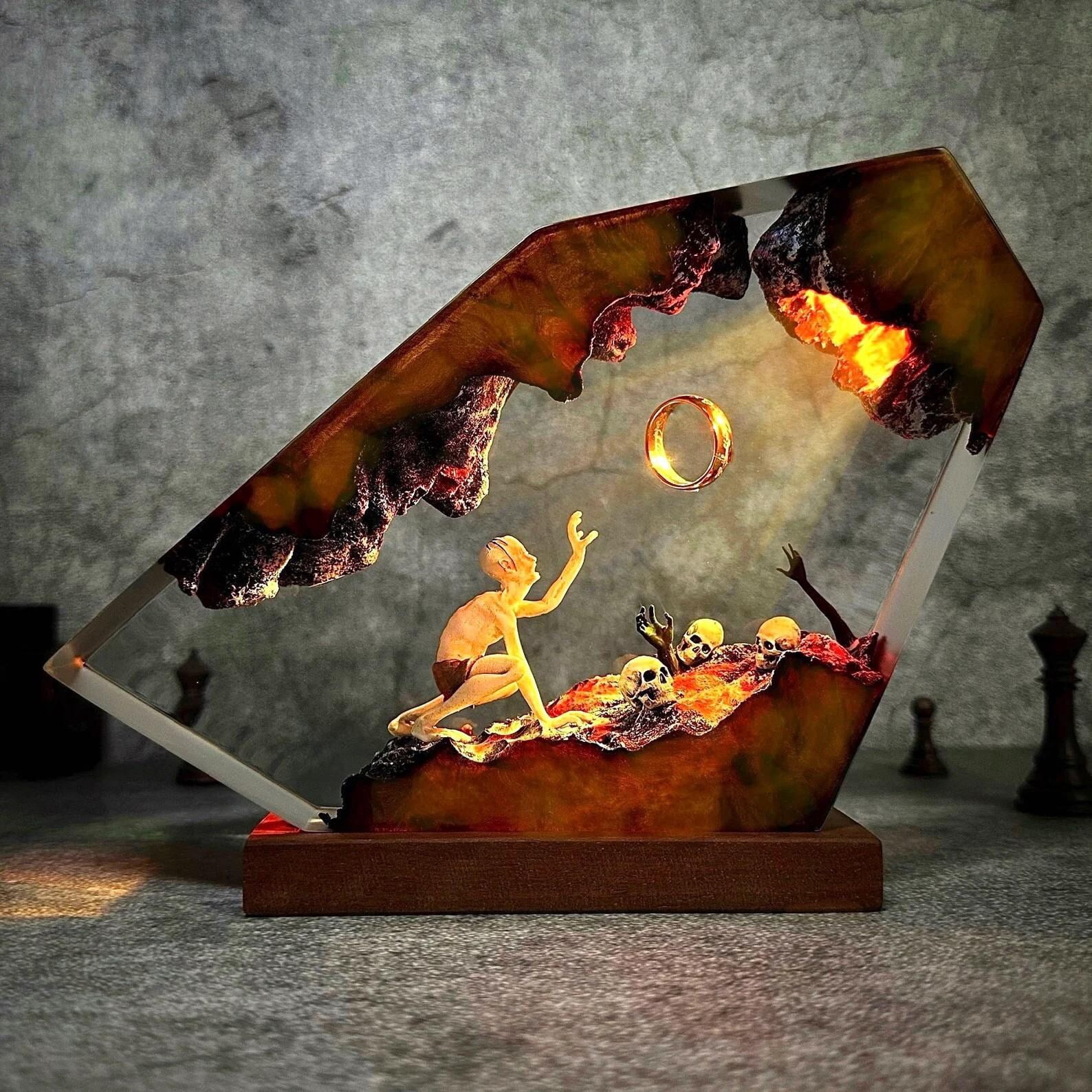 Gollum Power Ring Epoxy Resin Lamp Dark Lord Ring Fantasy World Night ...