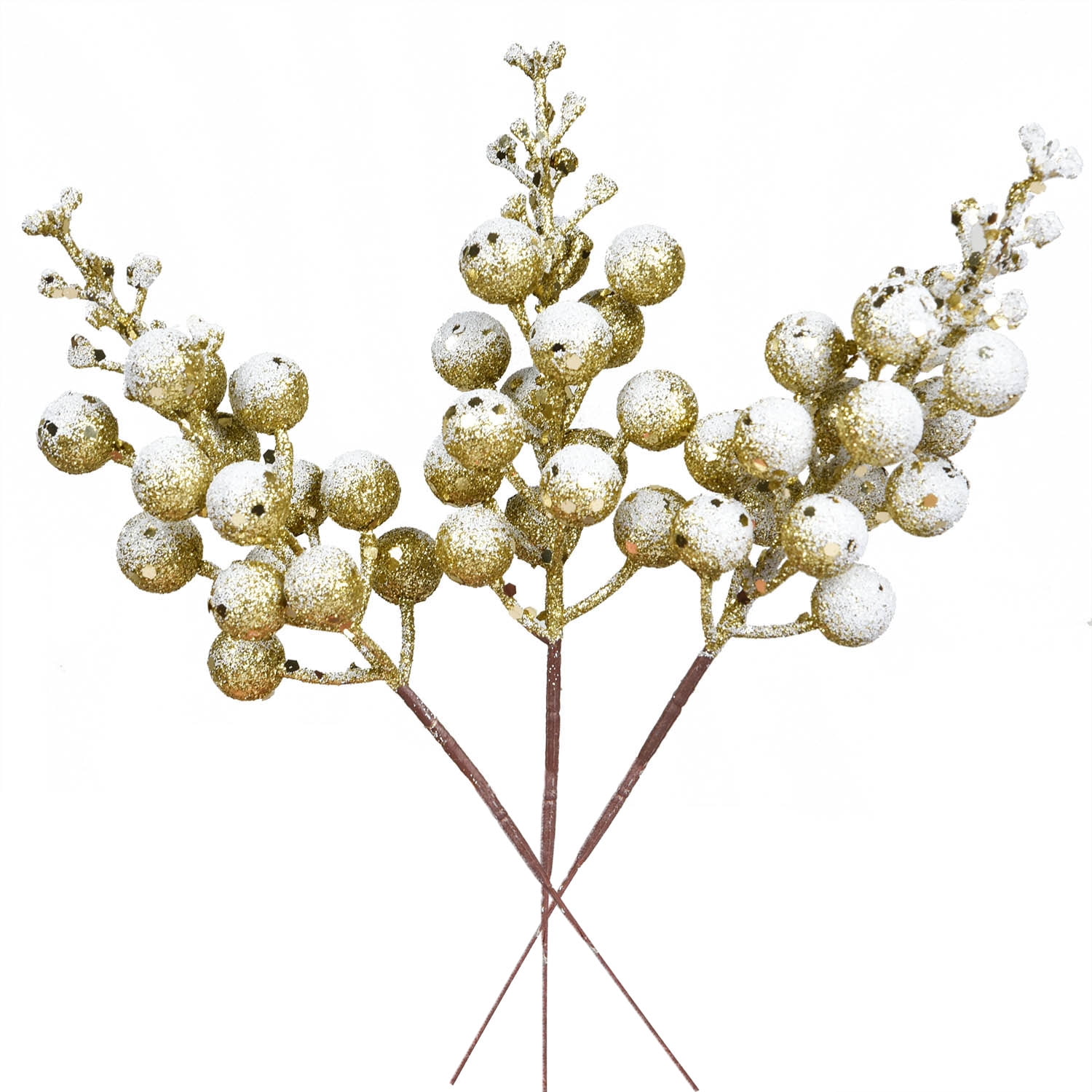 Gomaty 16 Pack Christmas Glitter Berries Stems, 8 Inch Champagne ...