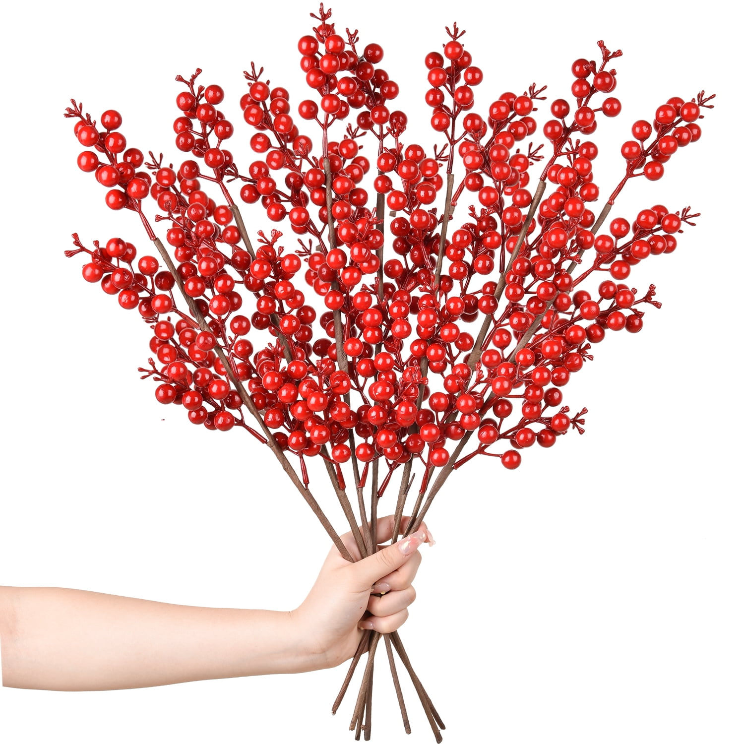 Gomaty 6pc 20.8inch Artificial Red Berries Stem, Holly Berry Christmas ...