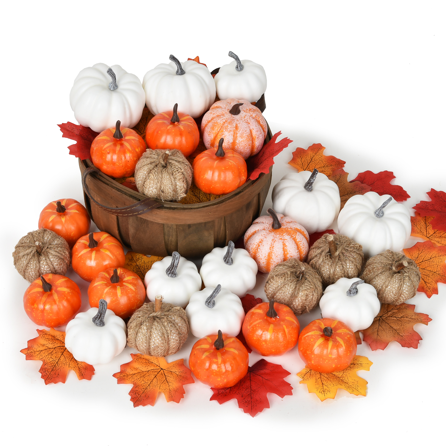 Gomaty 78Pcs Faux Pumpkins & Maple Leaves - Fall Harvest Decor for ...