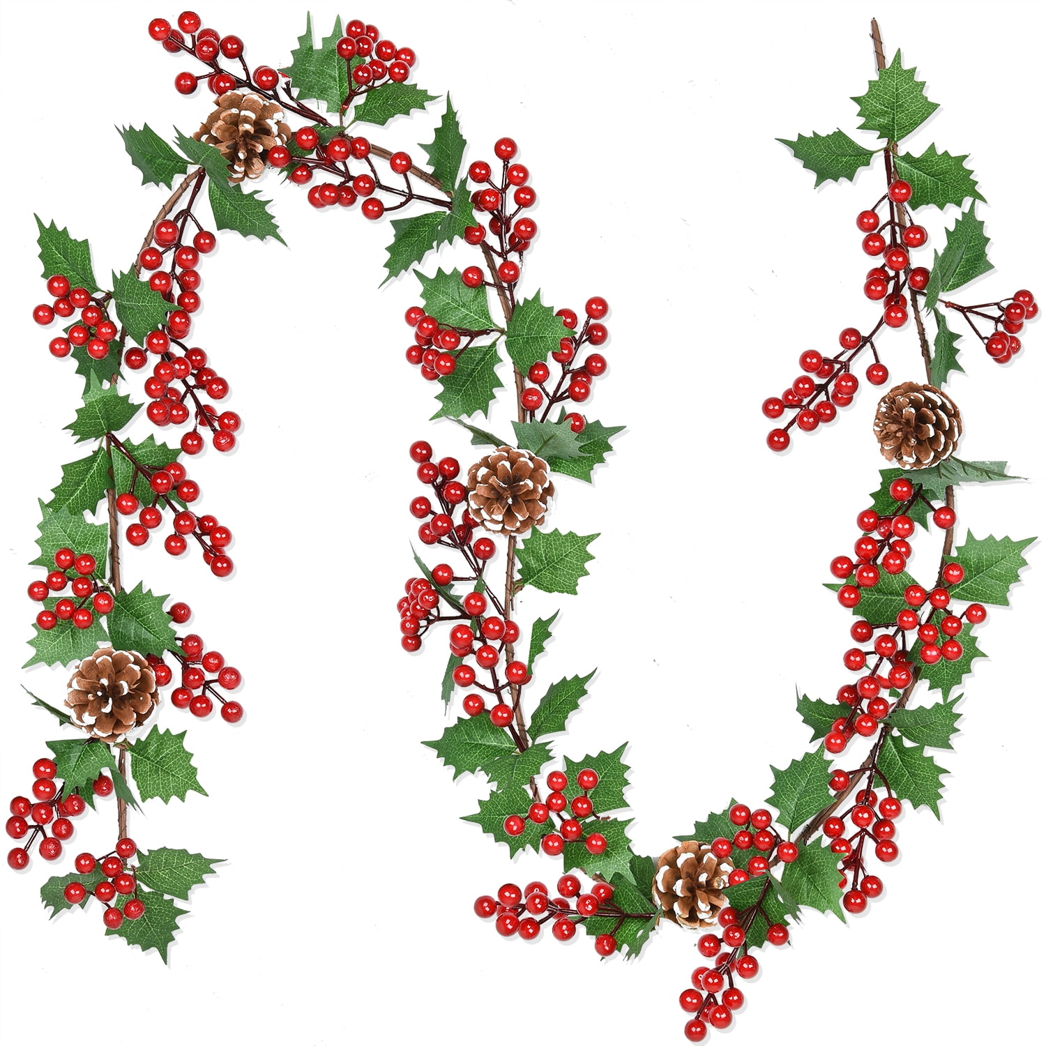 Gomaty 6ft Artificial Christmas Garland with Red Berries, Pine Cones ...