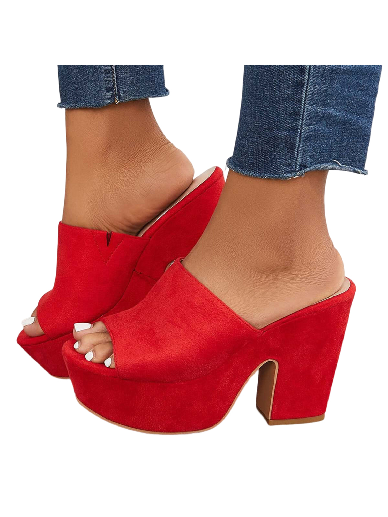 Gomelly Laides High Heels Backless Heeled Sandals Lug Sole Block Heel ...