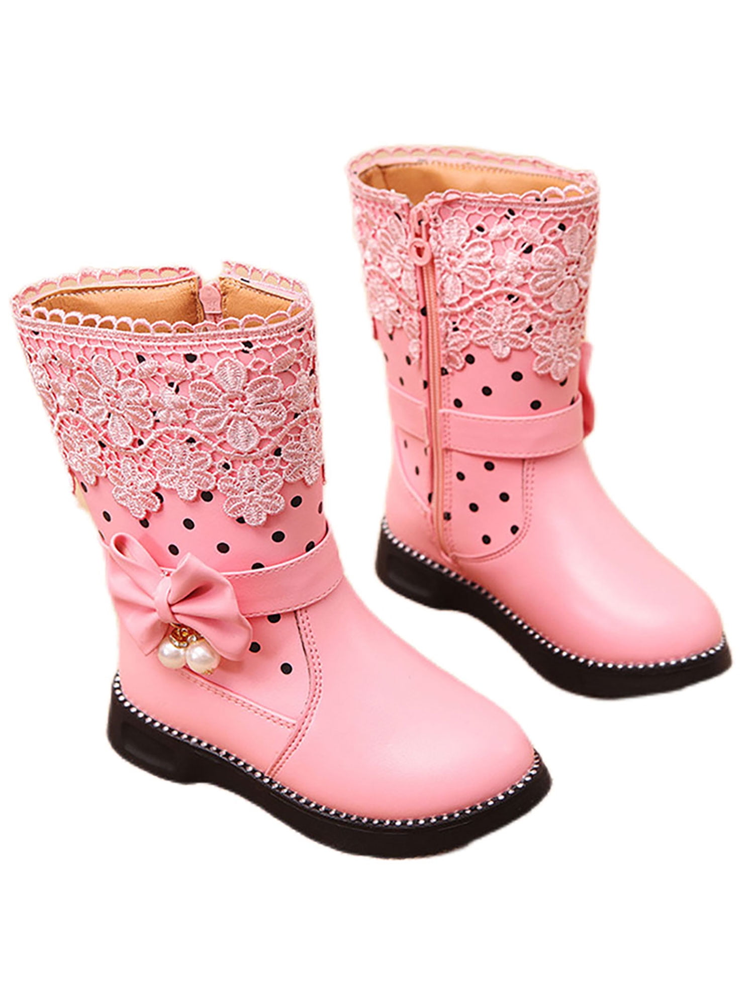 Gomelly Mid Calf Boots Girls Side Zip Snow Boot Winter Shoes Large ...