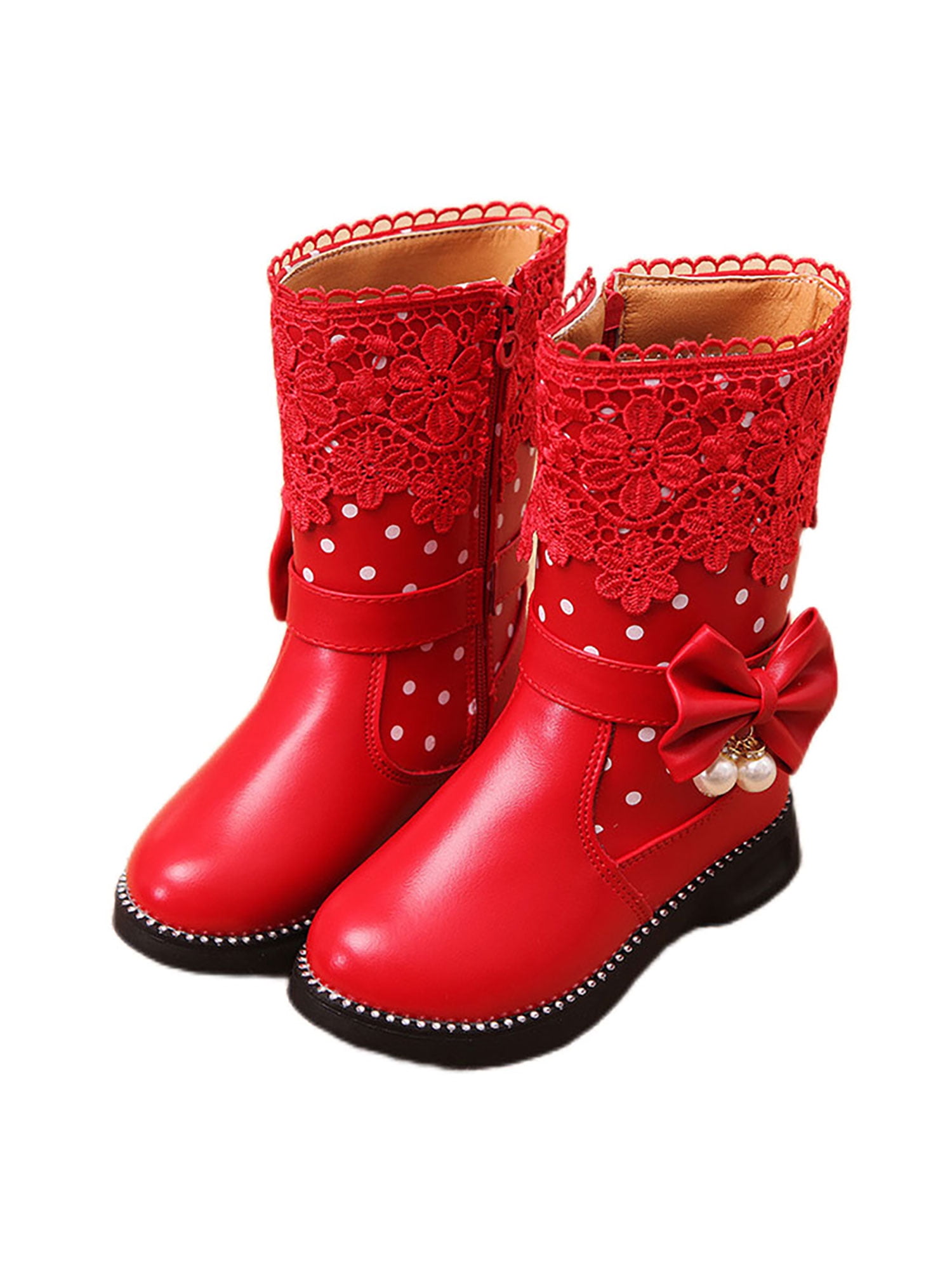 Gomelly Mid Calf Boots Girls Side Zip Snow Boot Winter Shoes Red 13c ...