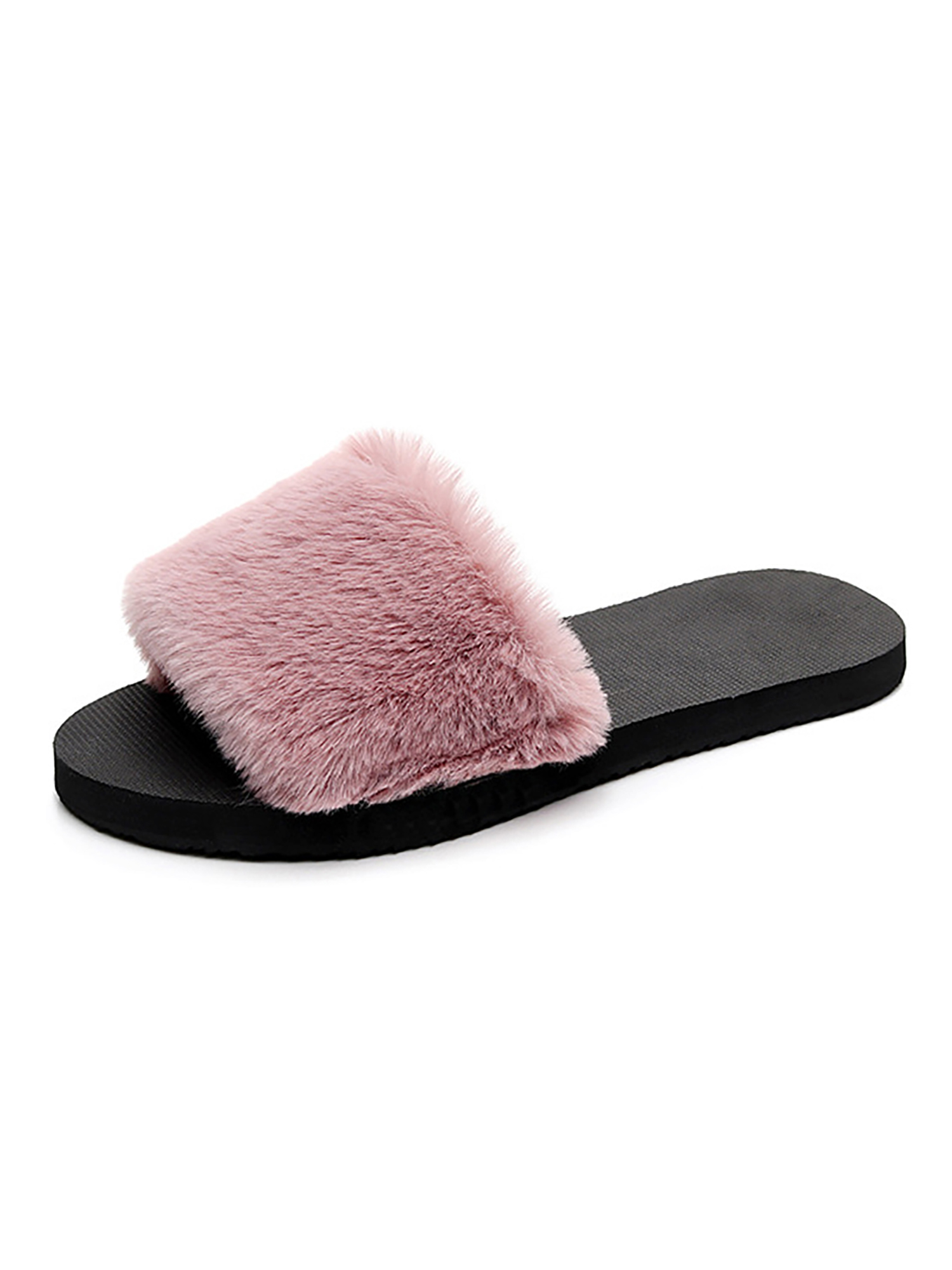 Gomelly Women Fuzzy Slippers Flat Slide Sandals Open Toe Plush Slipper ...