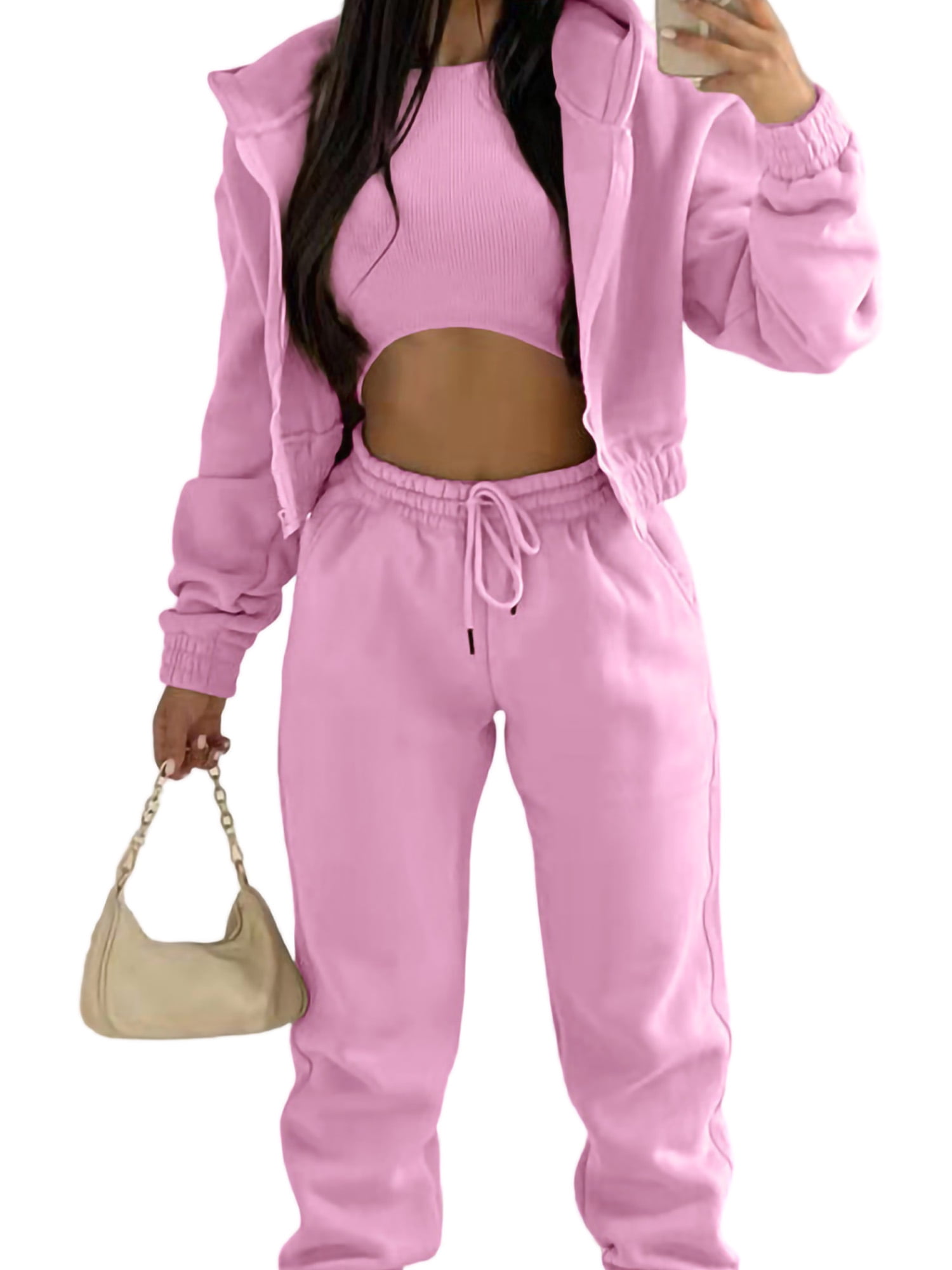 Gomelly Women Jogger Set Solid Color 3 Piece Outfit Beam Foot ...