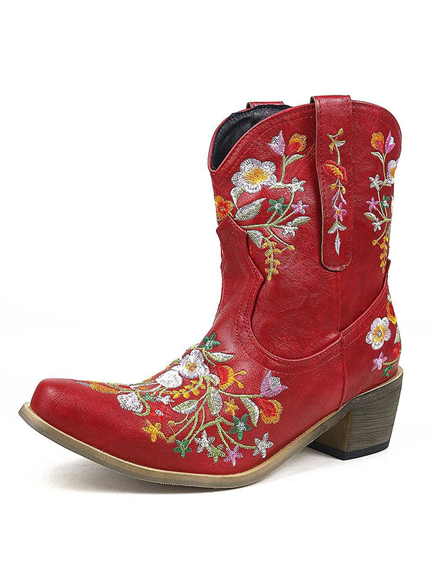 Gomelly Women Western Cowboy Cowgirl Embroidered Ankle Boots Ladies ...