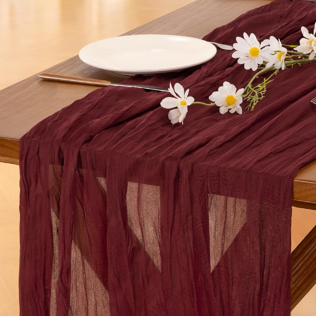 Gomind Burgundy Red Christmas Table Runner Cheesecloth Table Runner 120 ...