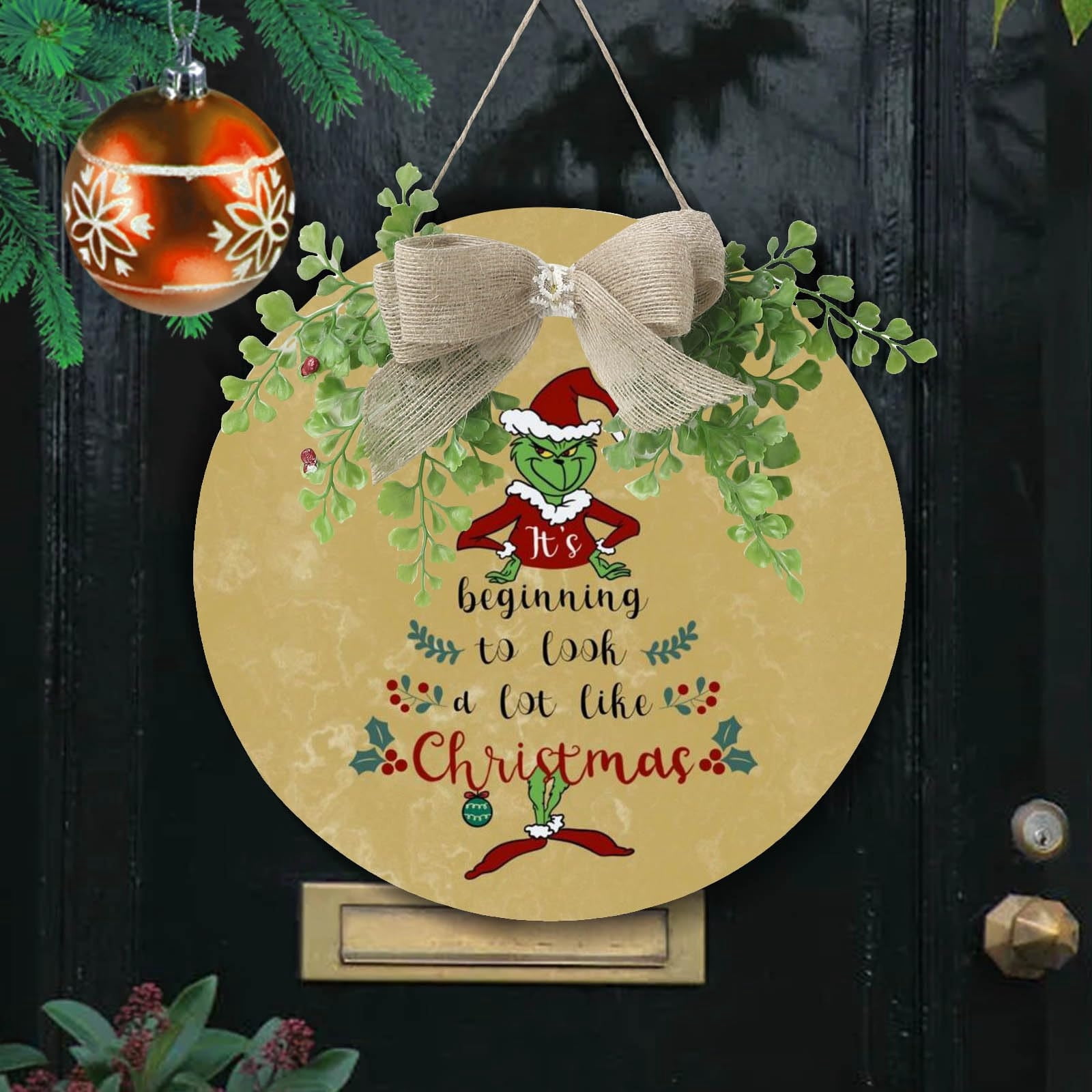 Gomind Christmas Grinch Front Door Welcome Sign, Merry Grinchmas Wooden ...