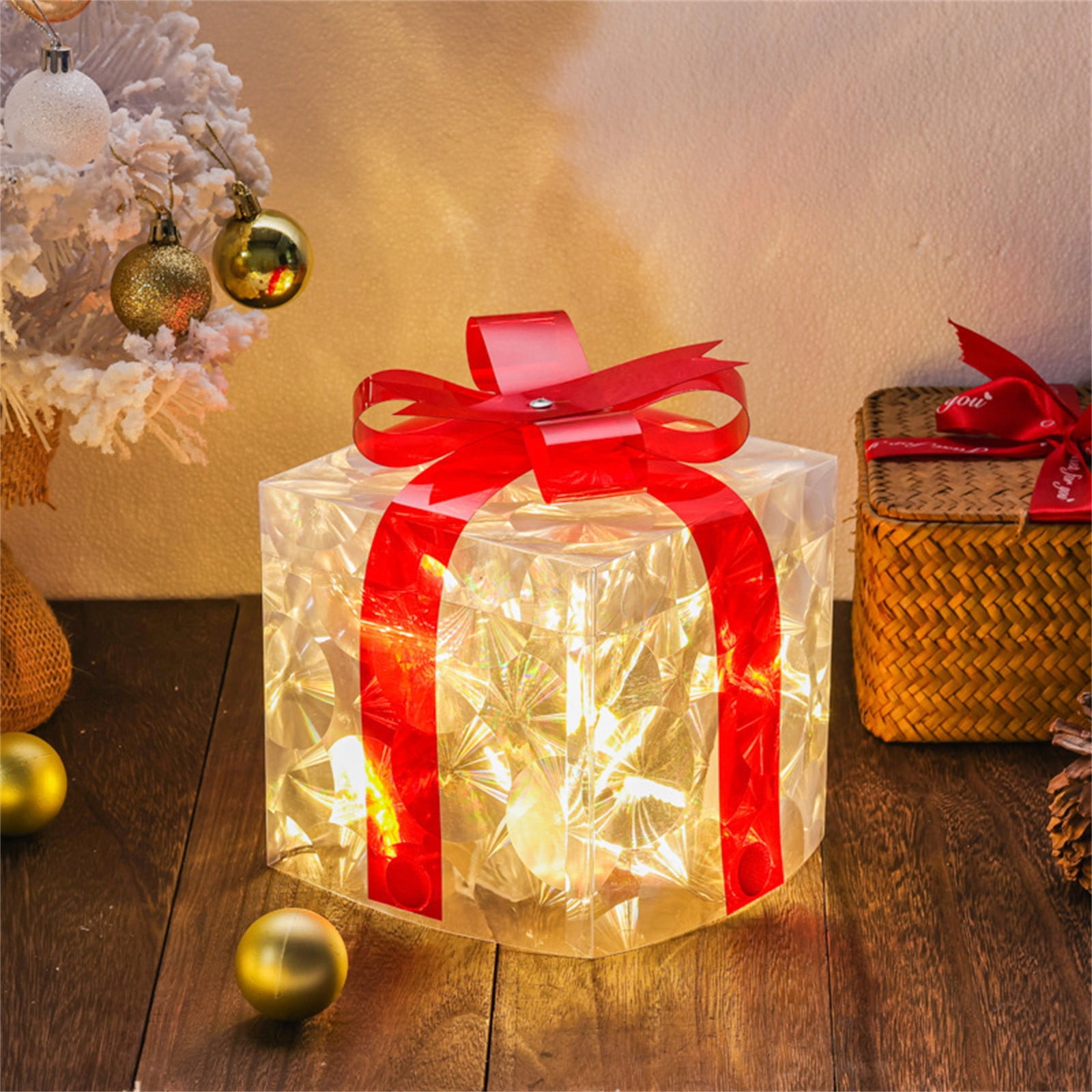 Gomind Christmas Lighted Gift Boxes, Transparent Warm White Lighted ...