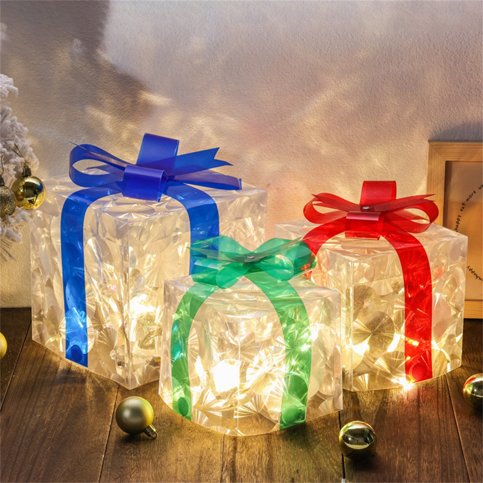 Gomind Christmas Lighted Gift Boxes, Transparent Warm White Lighted ...