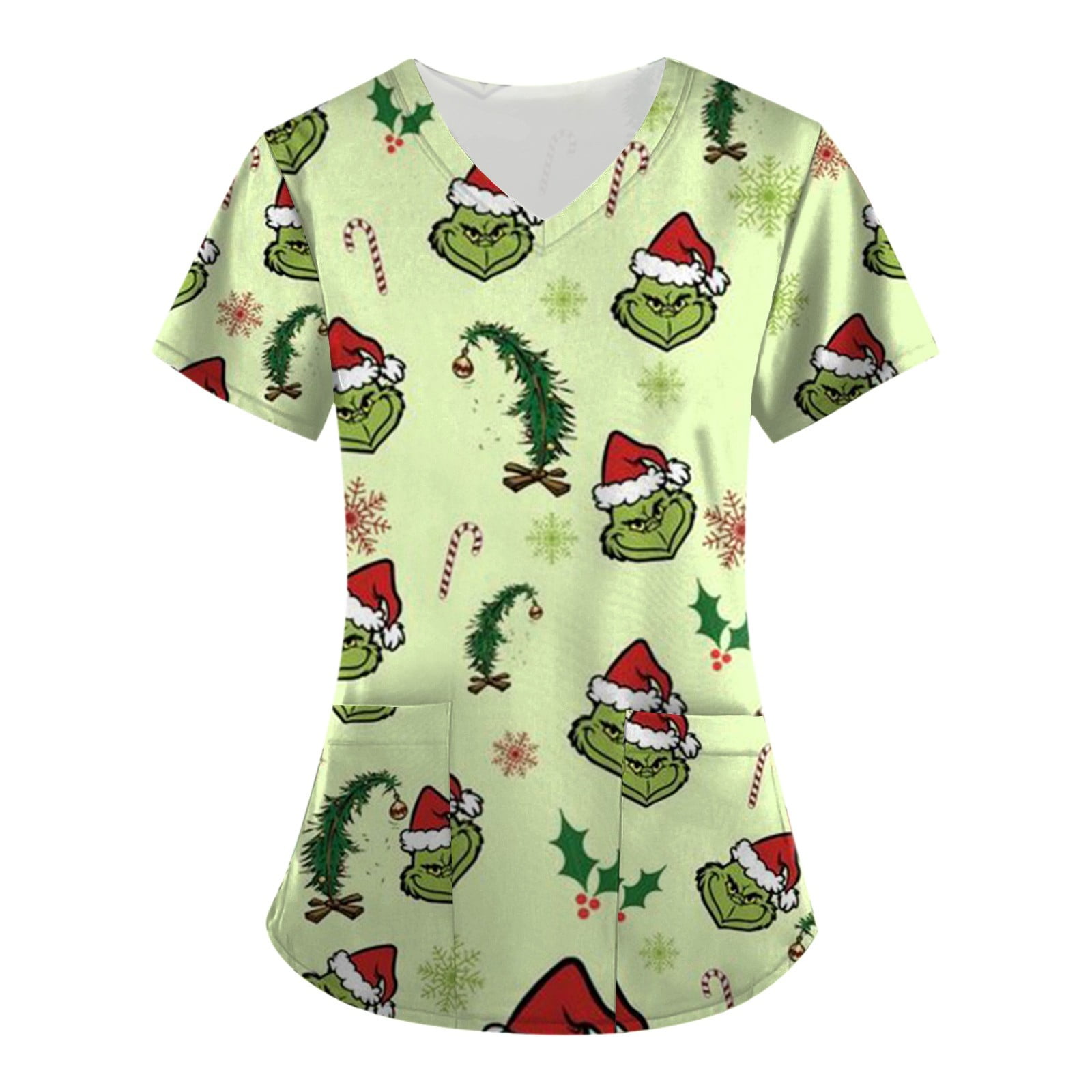 Gomind Christmas Scrub Tops for Women 2024 Gomind Grinch Printed V-Ncek ...