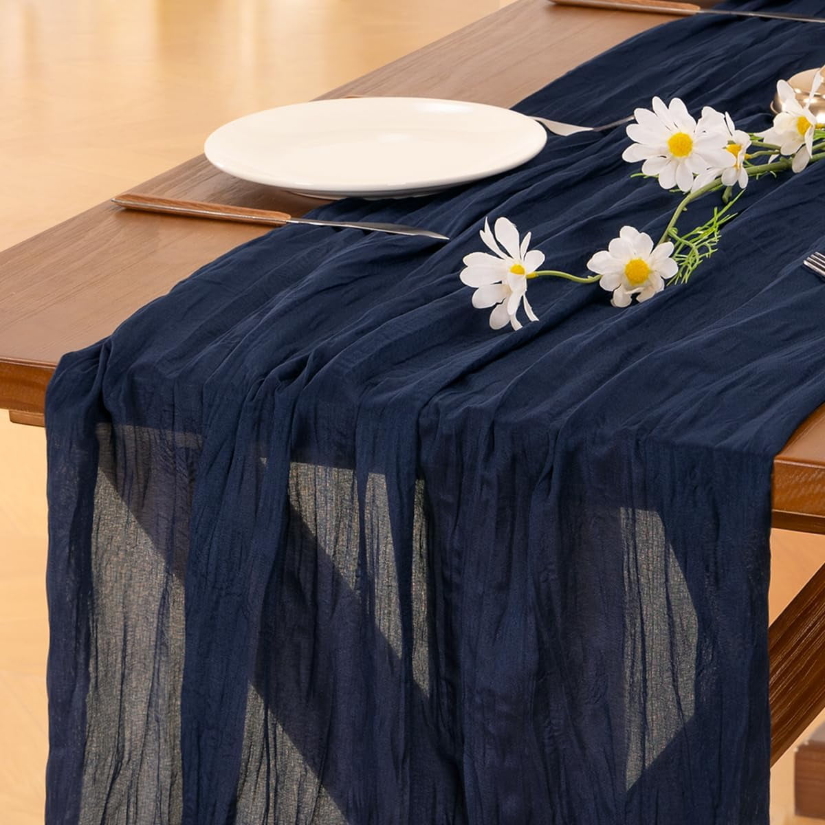 Gomind Navy Blue Table Runner Spring Easter Cheesecloth Table Runner ...