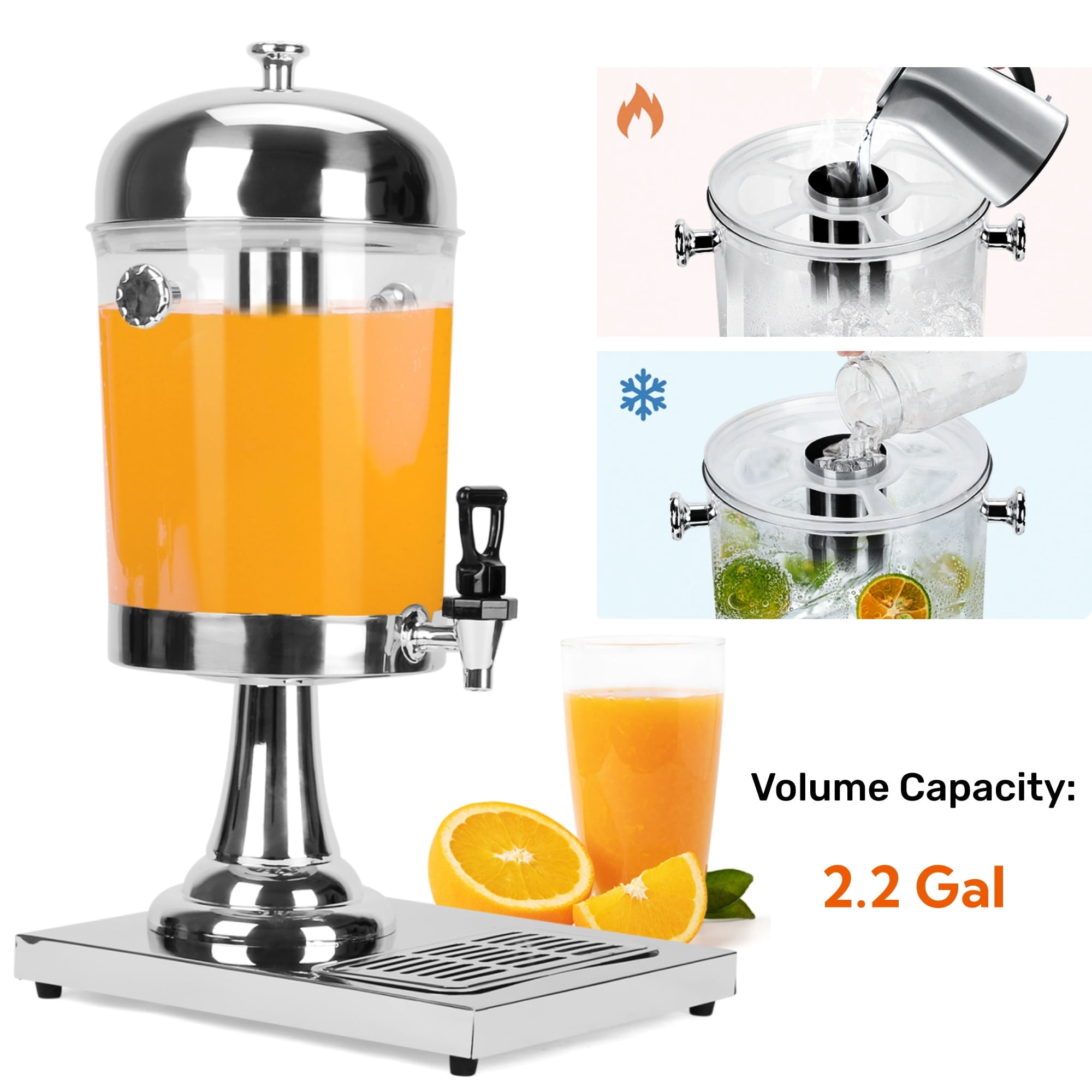 Gomok 2.2 Gallon Stainless Steel Beverage Dispenser with Stand, Ice ...