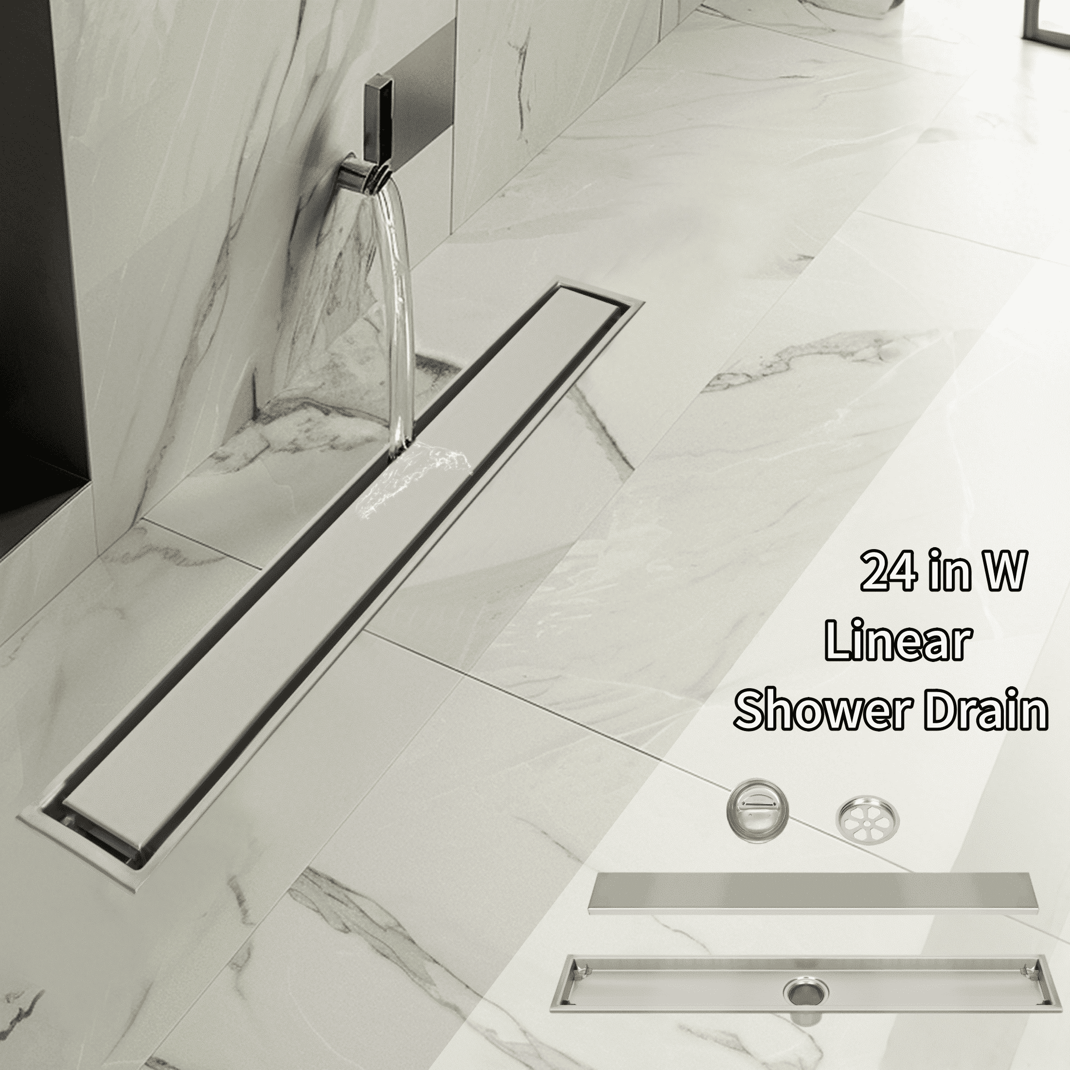 Gomok 24 in. Stainless Steel Linear Shower Drain, Rectangle Shower ...
