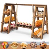 Gomok 3 Tier Serving Tray Wooden Cupcake Stand Rustic Foldable Dessert ...